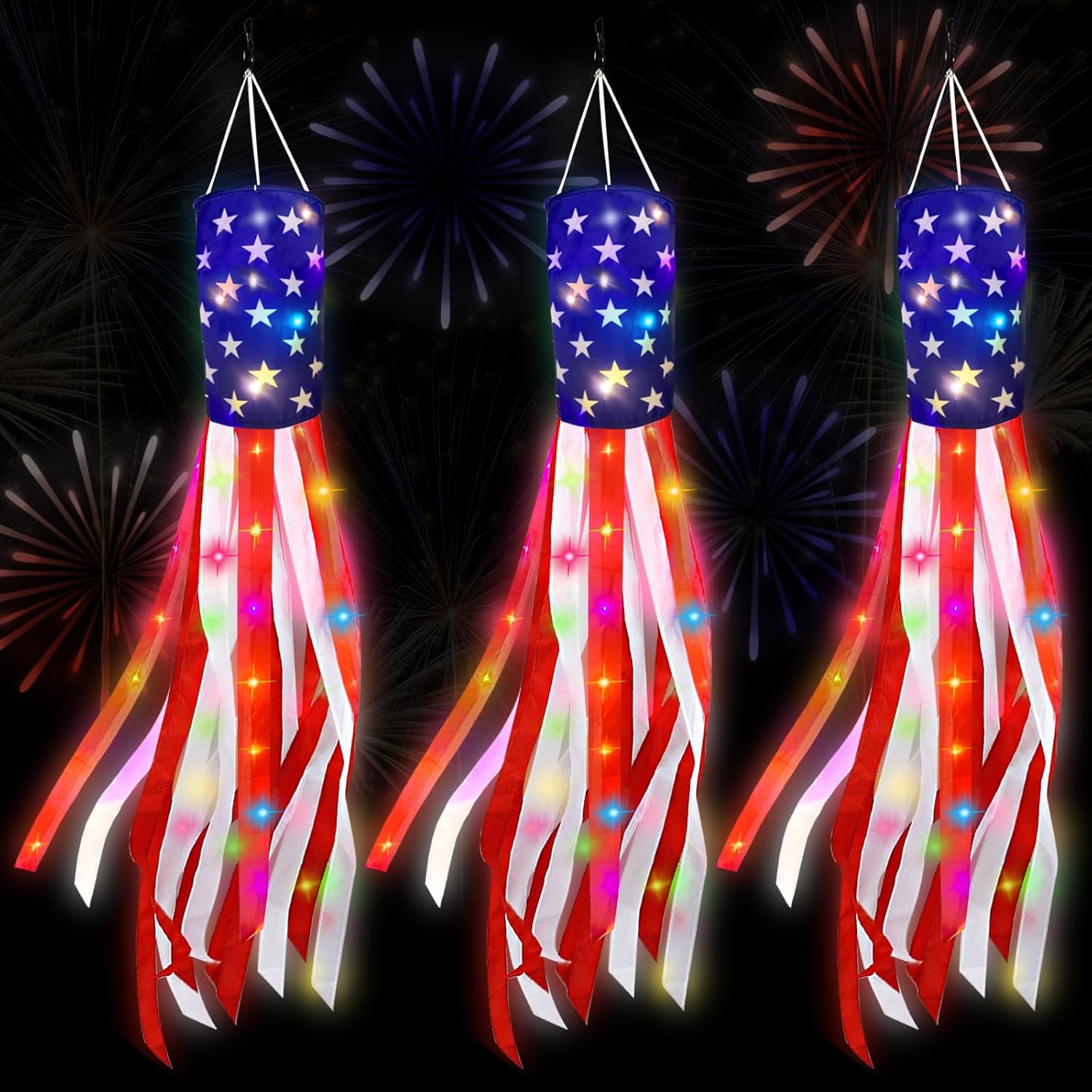 Amazon.com : 3 Pack Large 70 Inch American Windsock Heavy Duty, 4th of ...