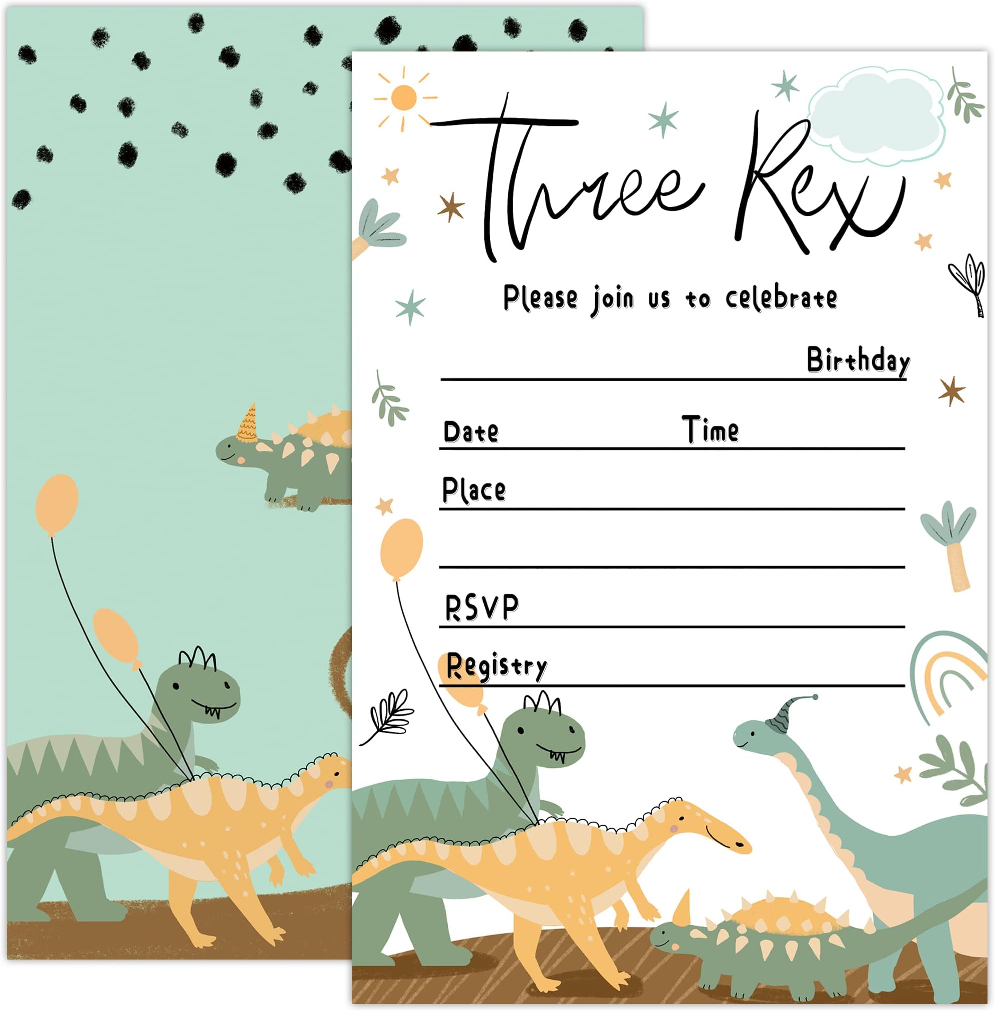 Amazon.com : JJOINUS Birthday Invitations for Girl or Boy, Three Rex ...