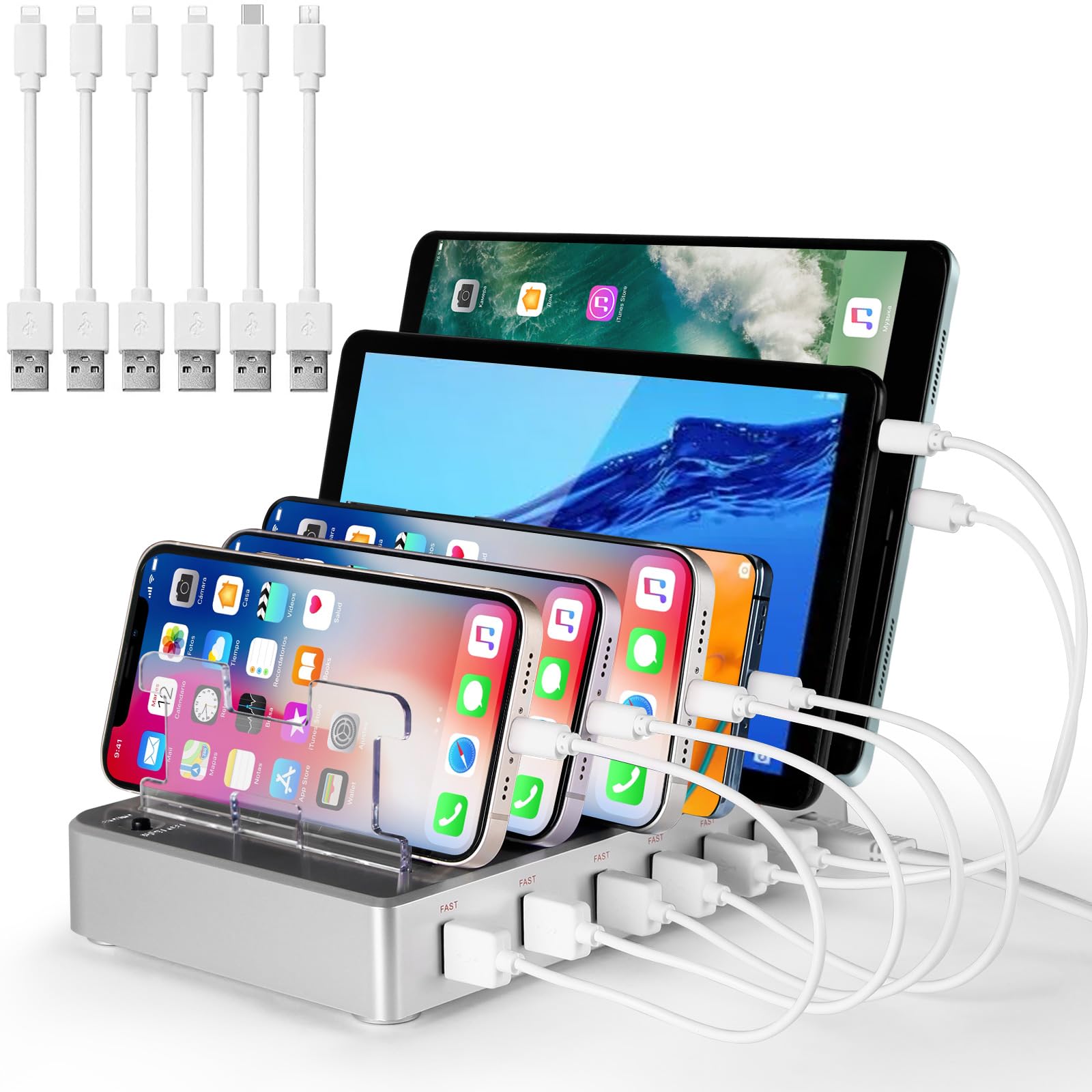 Amazon.com: ELAORY Charging Station for Multiple Devices, 6 Ports USB ...