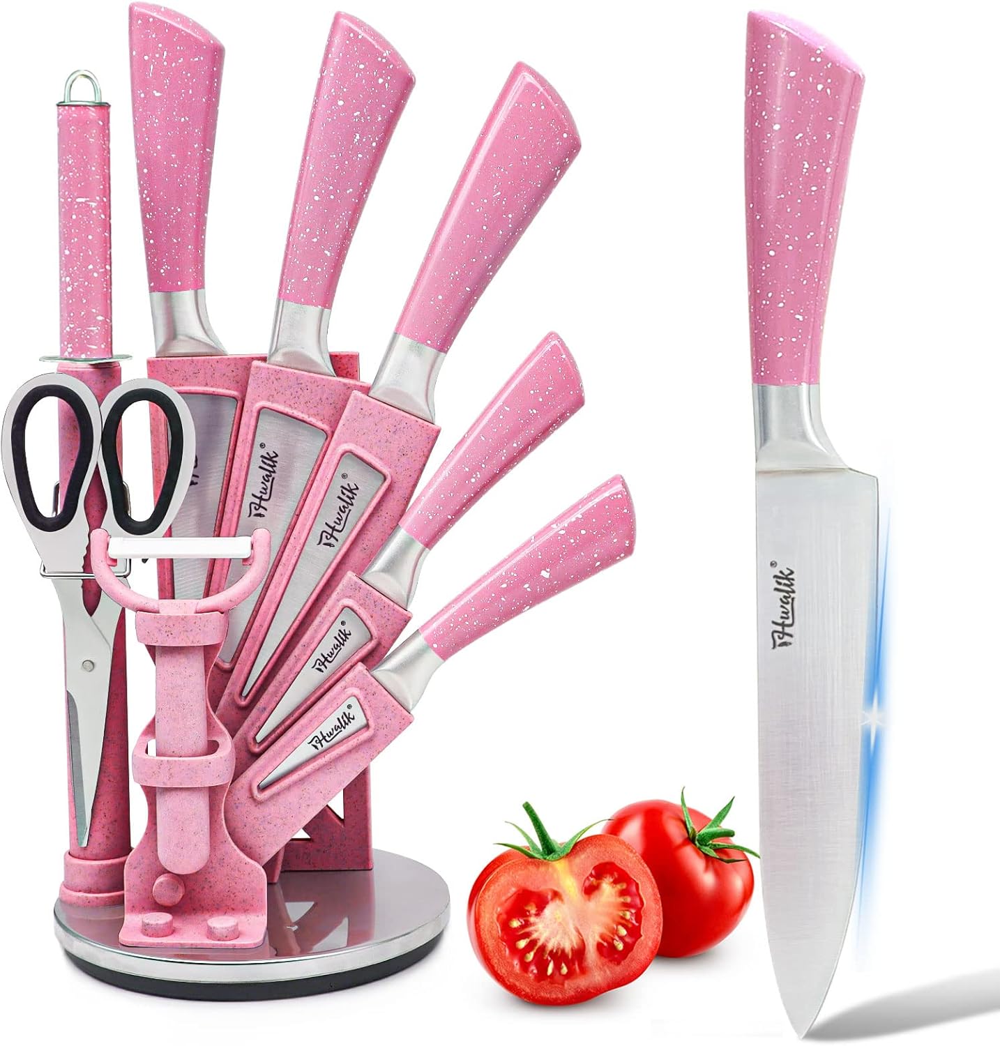 Amazon.com: Kitchen Knife Set, Retrosohoo 9PC Pink Wheat Straw Sharp ...