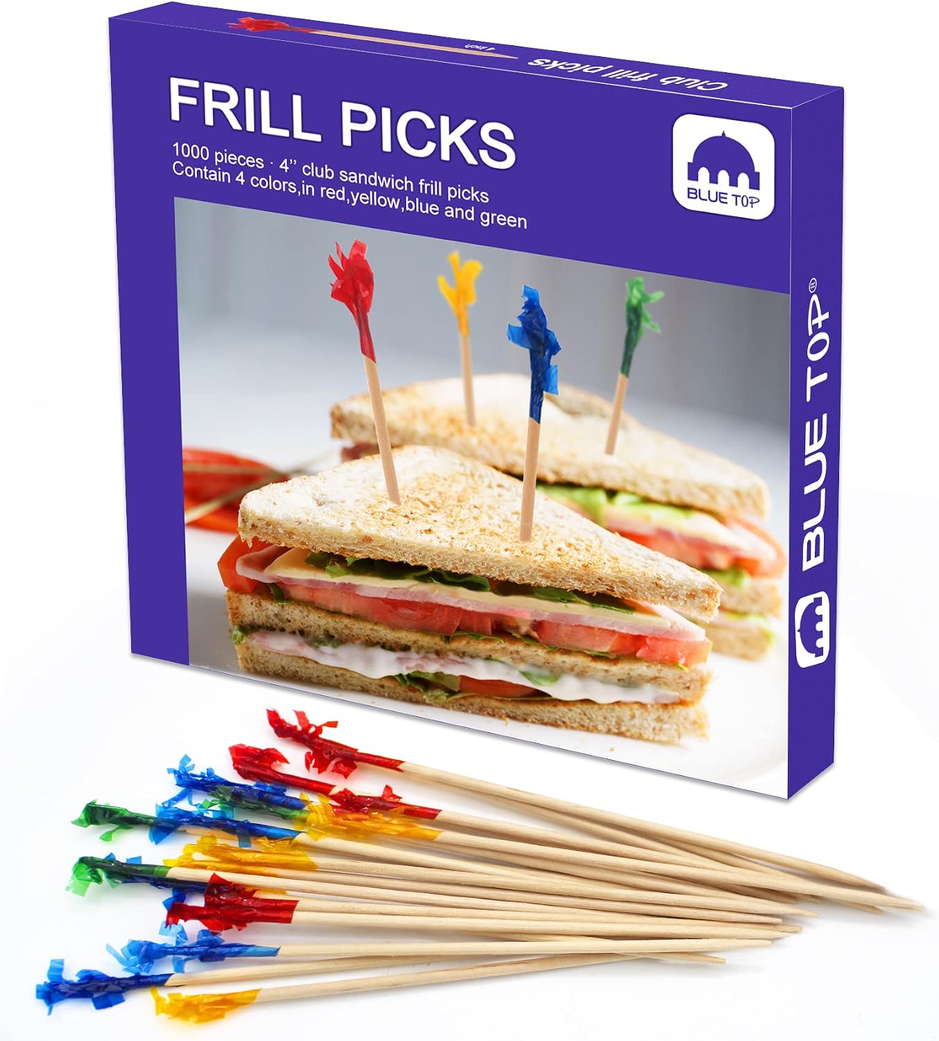 Amazon.com | BLUE TOP 2000pcs 4 Inch Wood Frill Picks Toothpicks,Club ...