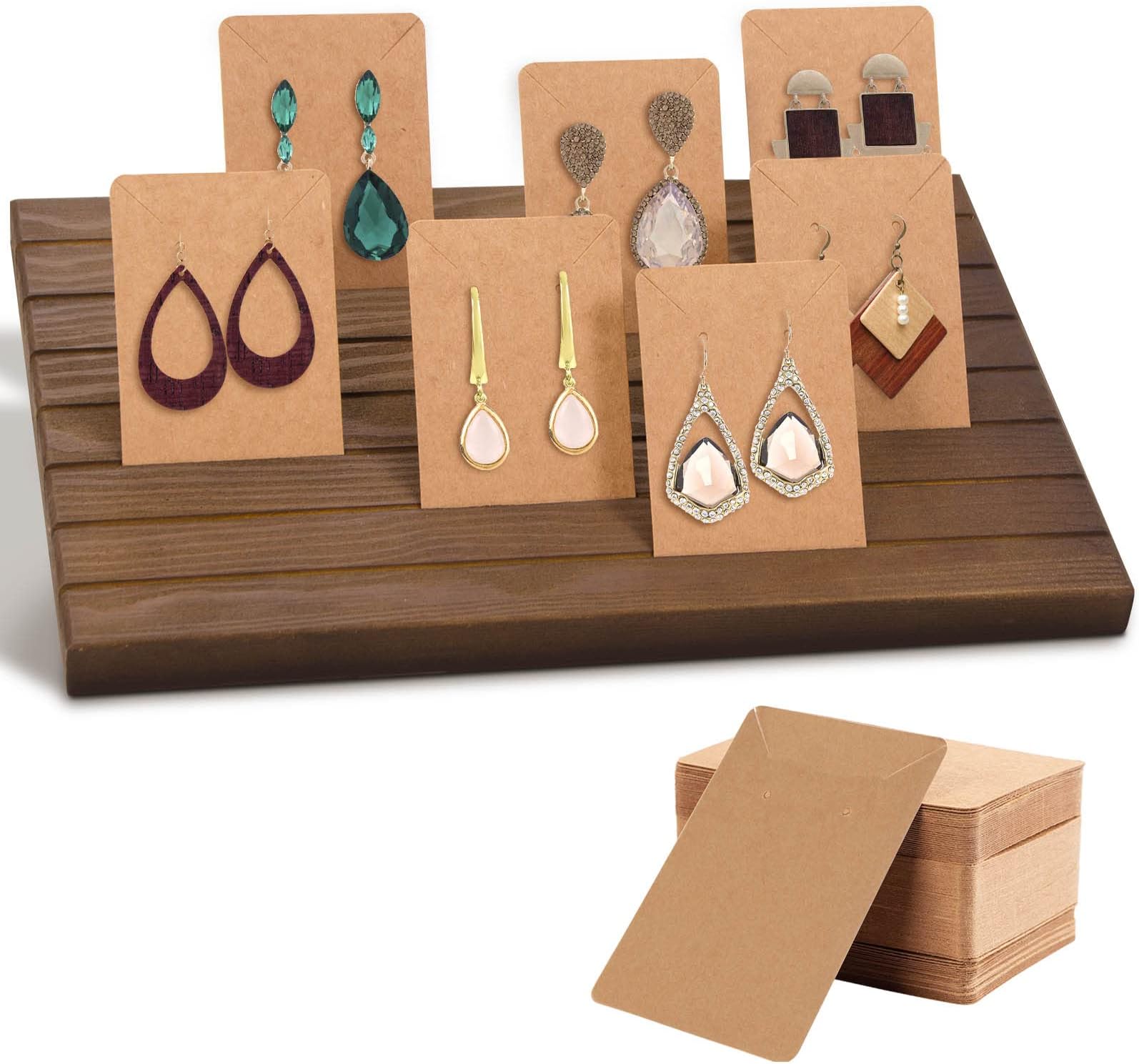 Amazon.com: 51pcs Wood Tiered Earring Display Stand,3-Tier White Retail ...