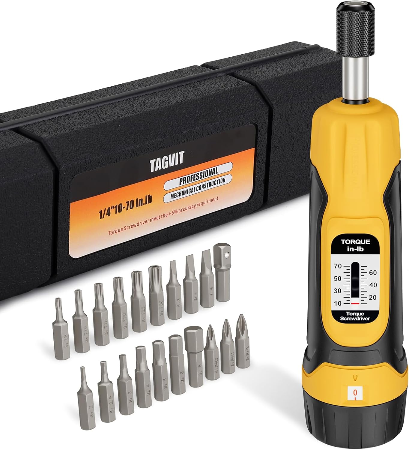 TAGVIT Torque Screwdriver, 10-70 in-lbs Torque Wrench Screwdriver Set ...