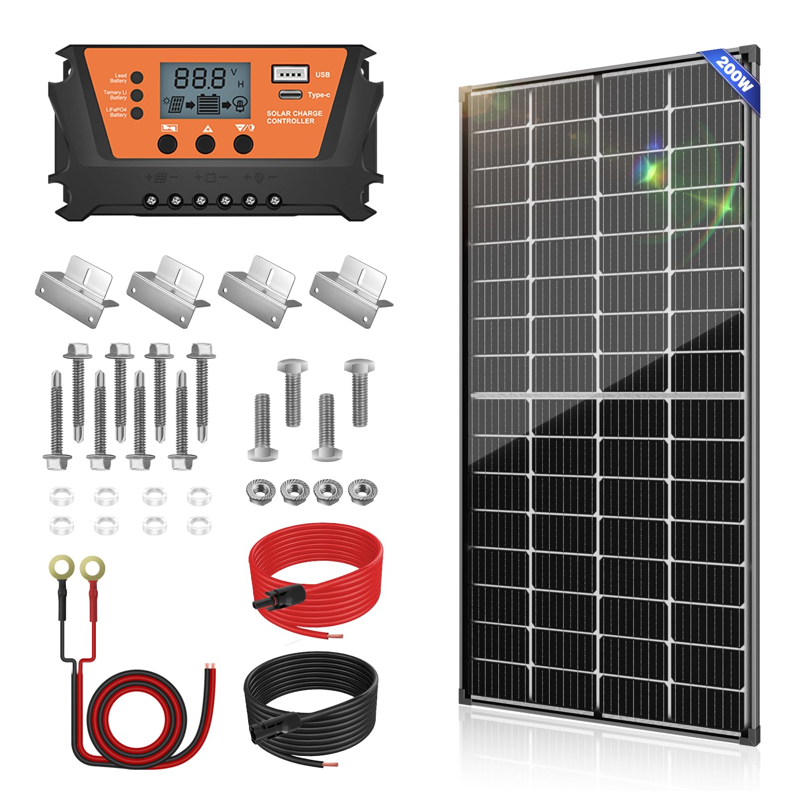 Snapklik.com : Solar Panel Kit 200W Solar Panels 30A PWM Solar Charge ...