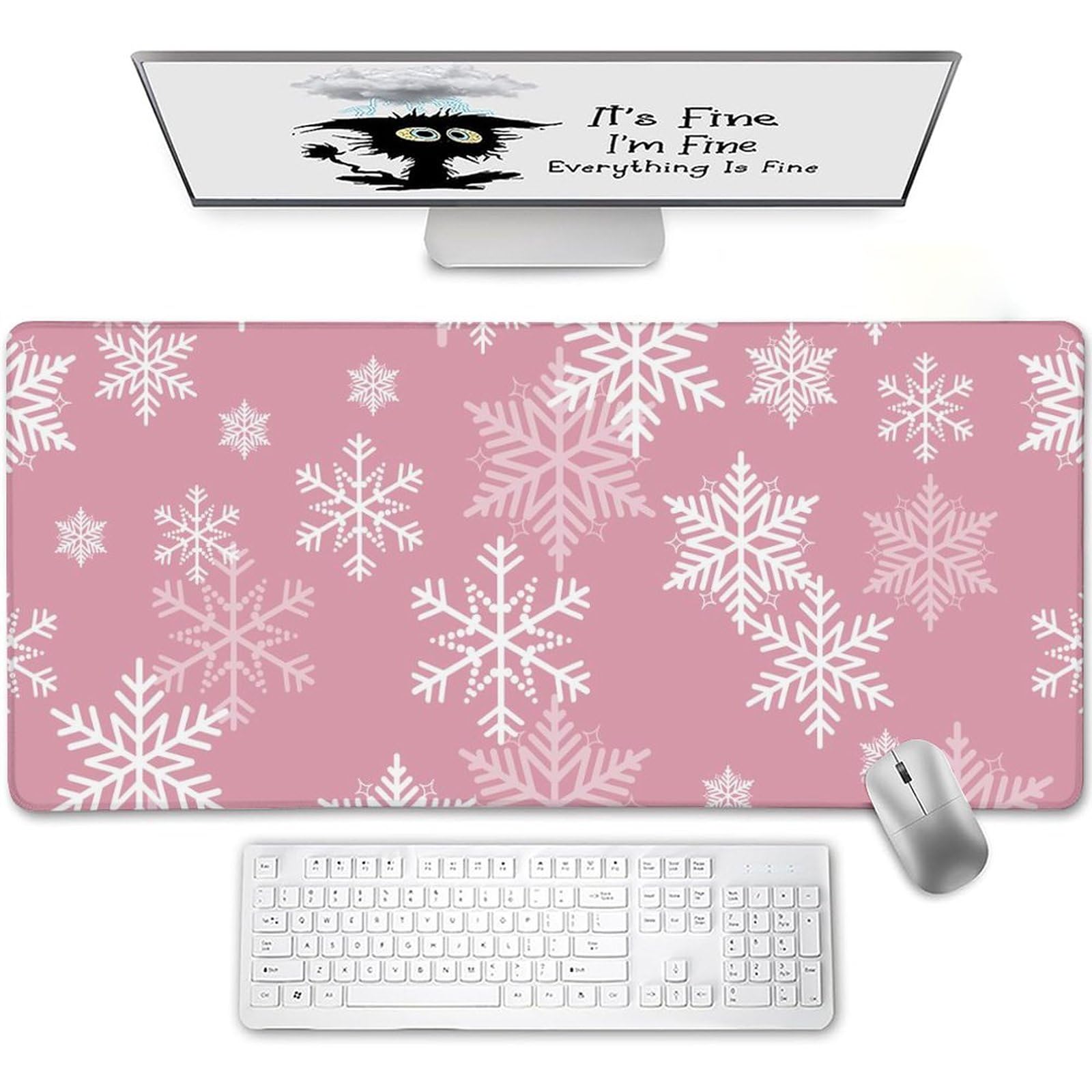 Amazon.com : NAWFIVE Pink Snowflake Winter Non-Slip Desk Mat,Merry ...