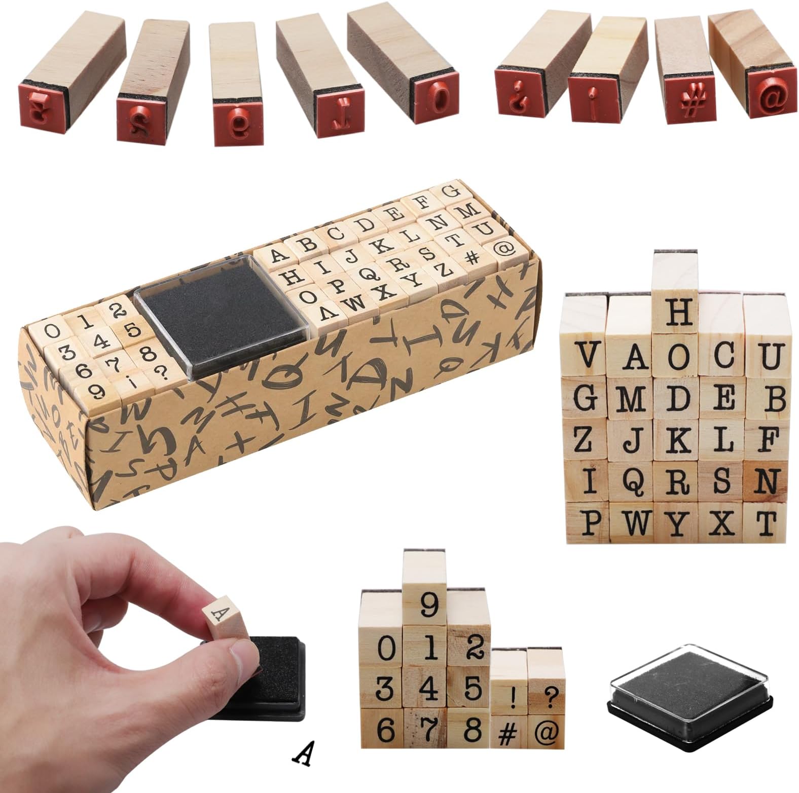 UCEC Buchstaben-Stempel im Vintage-Stil, Holz, 70 Gummi-Buchstaben und ...