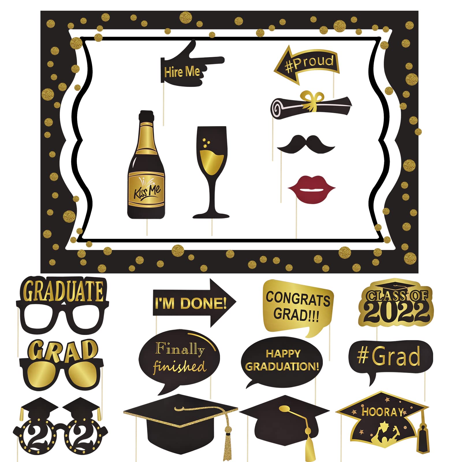 Buy 20Pcs Graduation Photo Booth Frame 2022 Black and Gold Graduation ...
