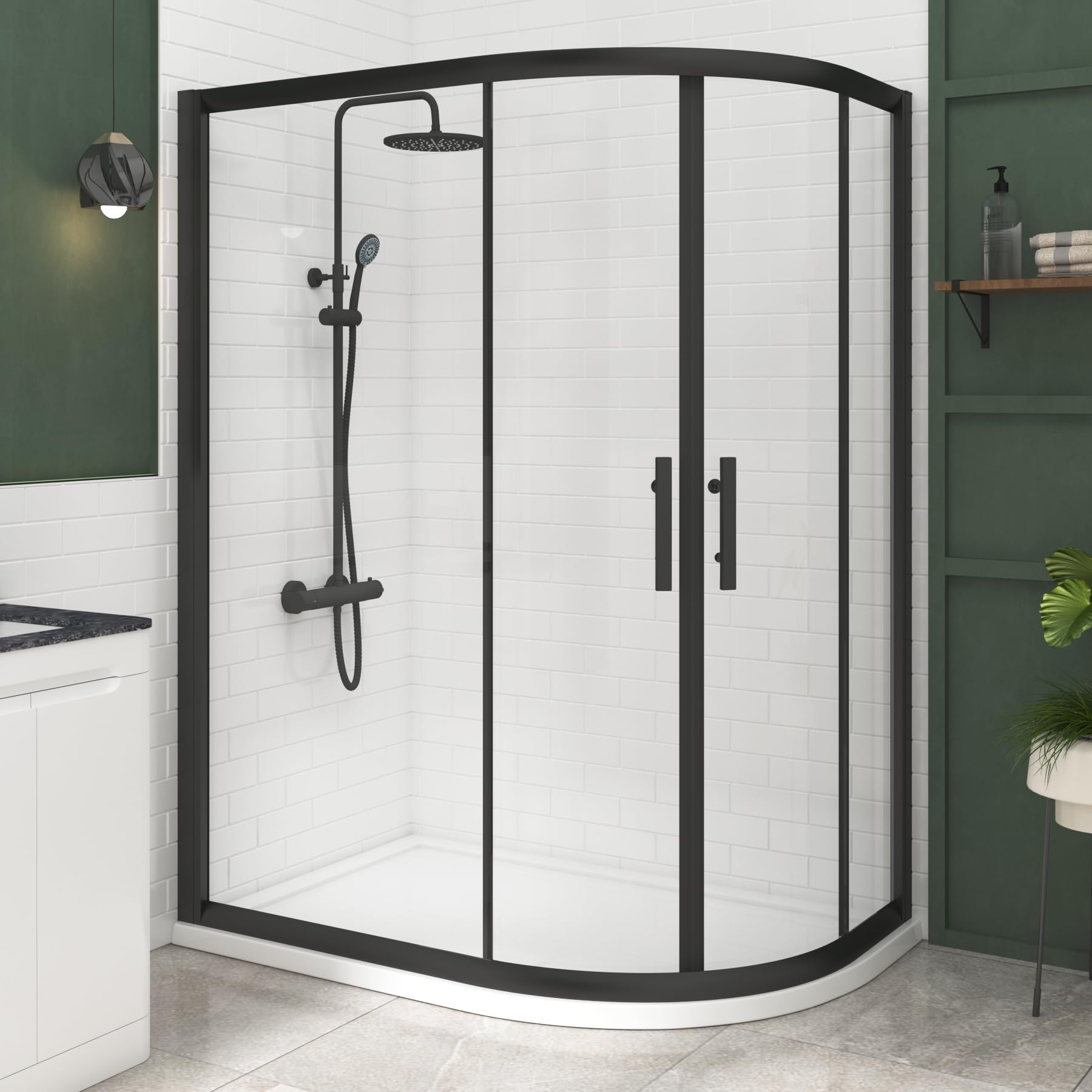 1200 x 800mm Offset Quadrant Shower Enclosure Matt Black 6mm Glass ...