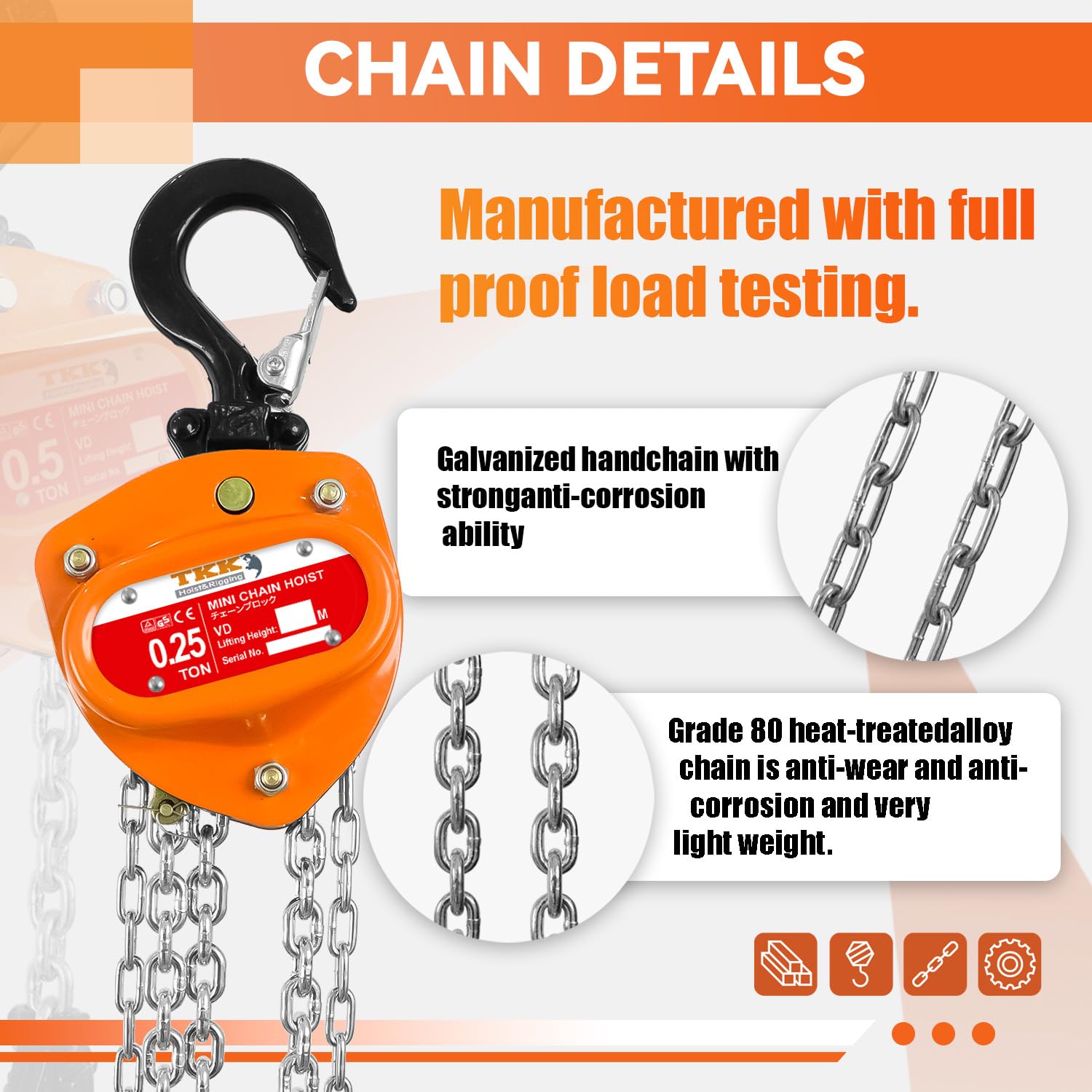 Snapklik.com : TKK 550lbs Chain Hoist 1/4 Ton - 10FT Chain Mini Hand Hoist