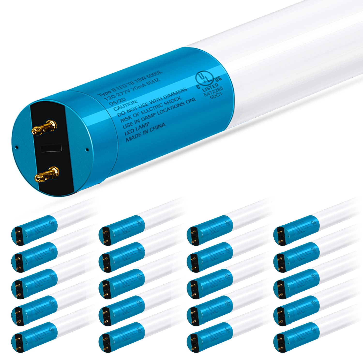 20 Pack 4FT LED T8 Ballast Bypass Type B Light Tube 18W 2400lm For
