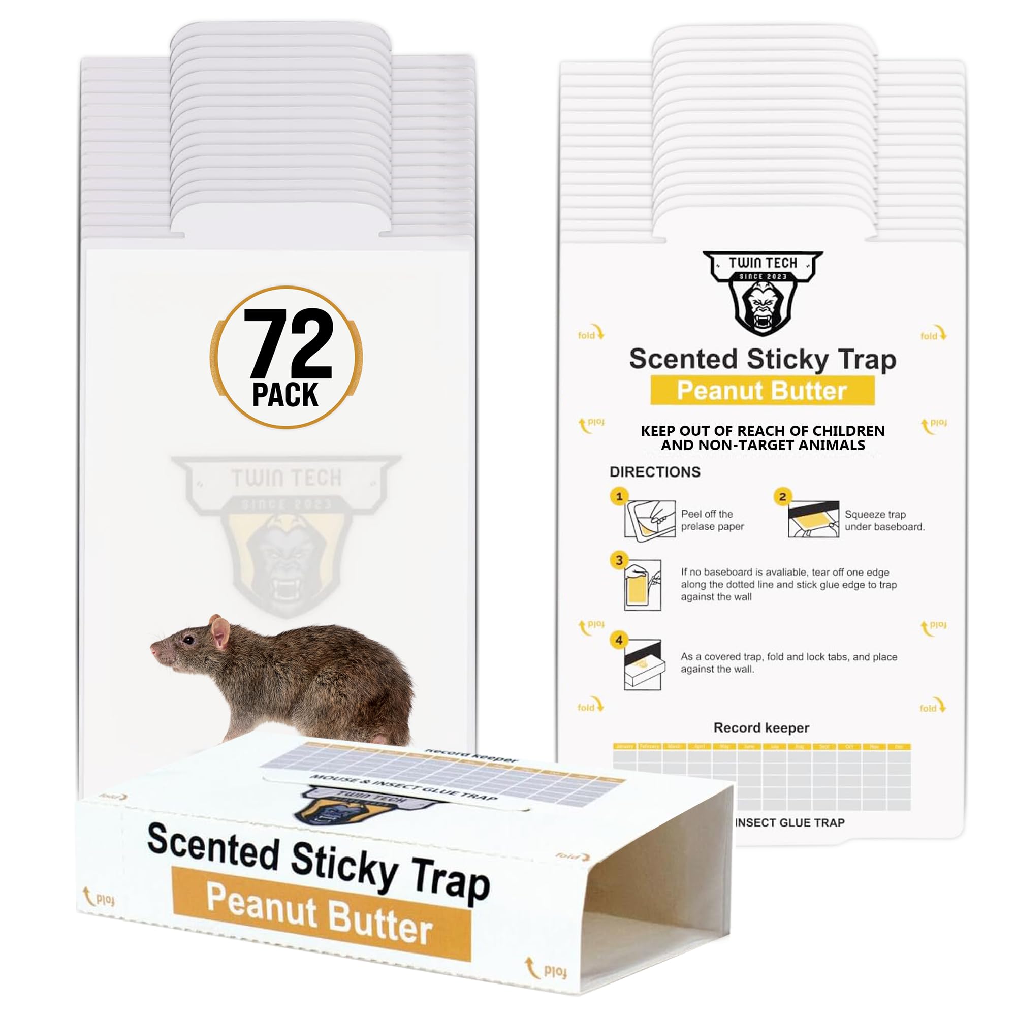 Amazon.com : TwinTech Glue Traps for Mice - 72-Pack Pre-Baited Glue ...