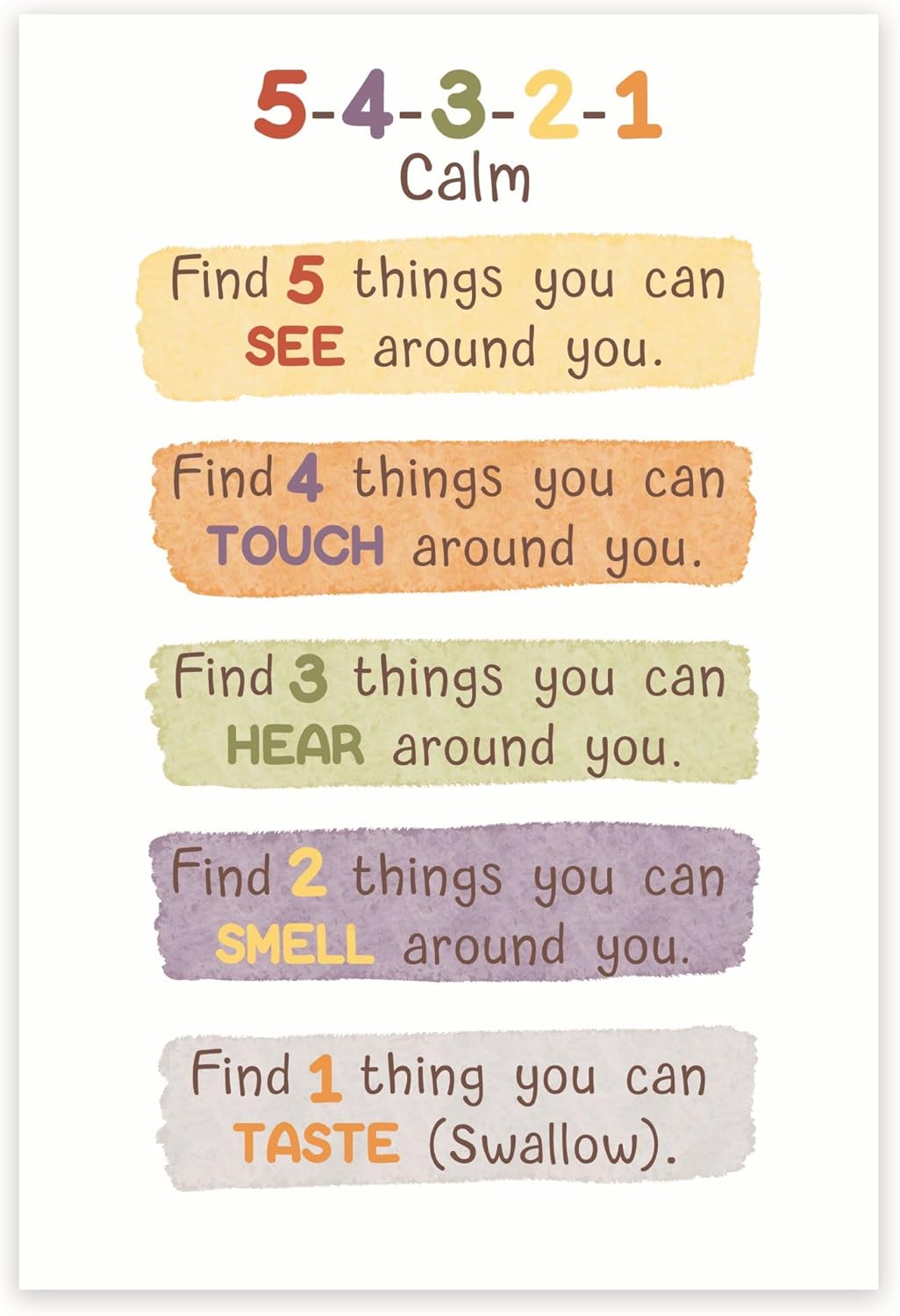 Amazon.com: Bliss Monkey Co. 5-4-3-2-1 Calm Ground Technique Poster ...