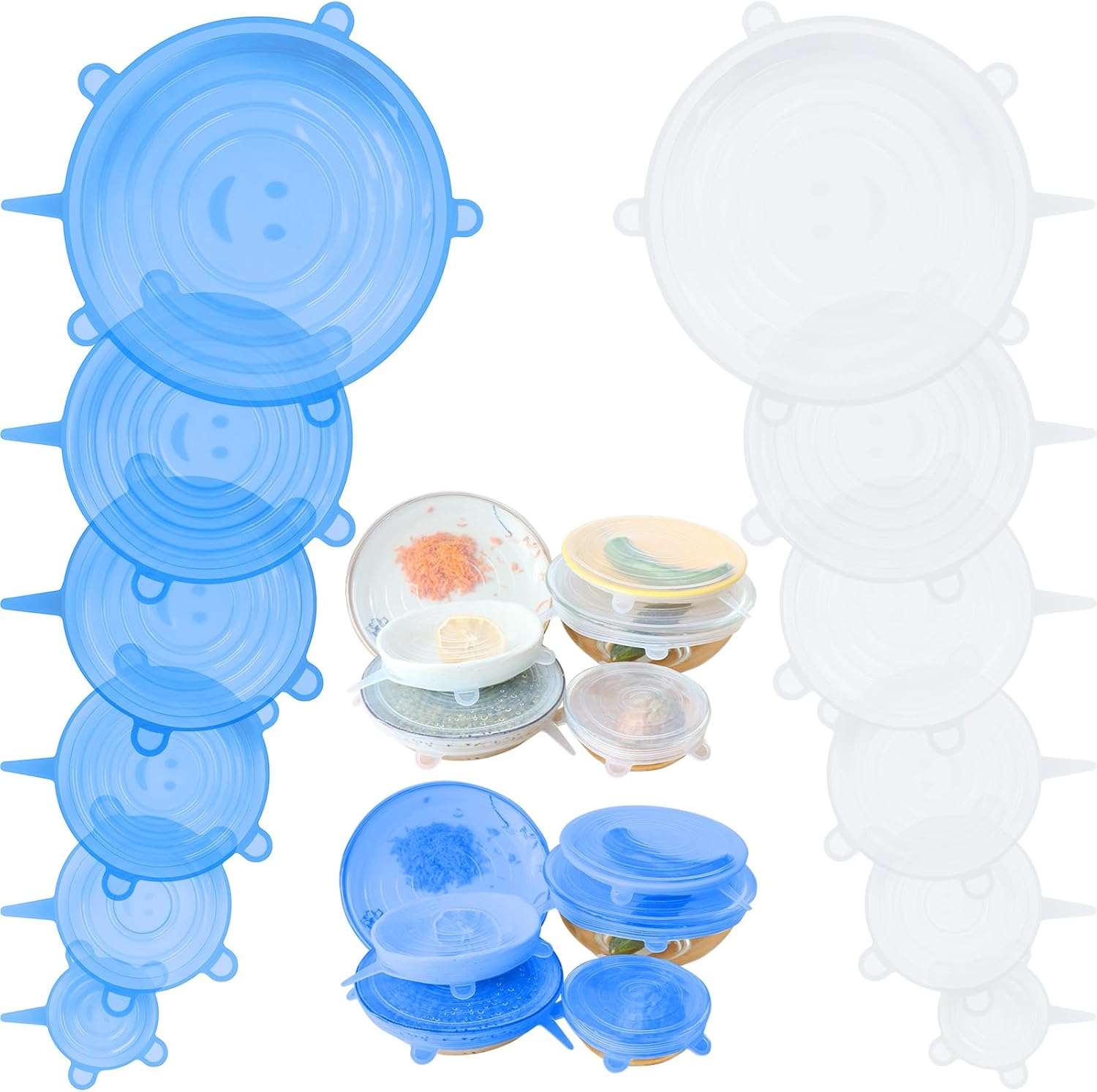 12 PCS Silicone Lids Food Covers, 6 Different Sizes Reusable Lids for ...