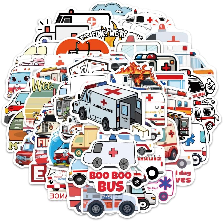 60PCS Ambulance Stickers for Water Bottle,Notebook,Bike,Luggage,Laptop ...