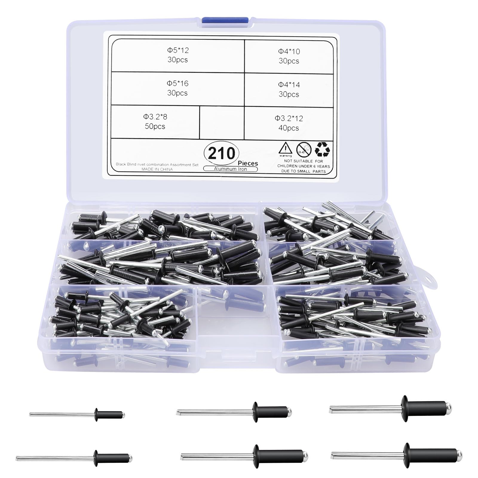 Large Flange Blind Rivets, 210pcs Pop Blind Rivets Assortment Kit 6 ...