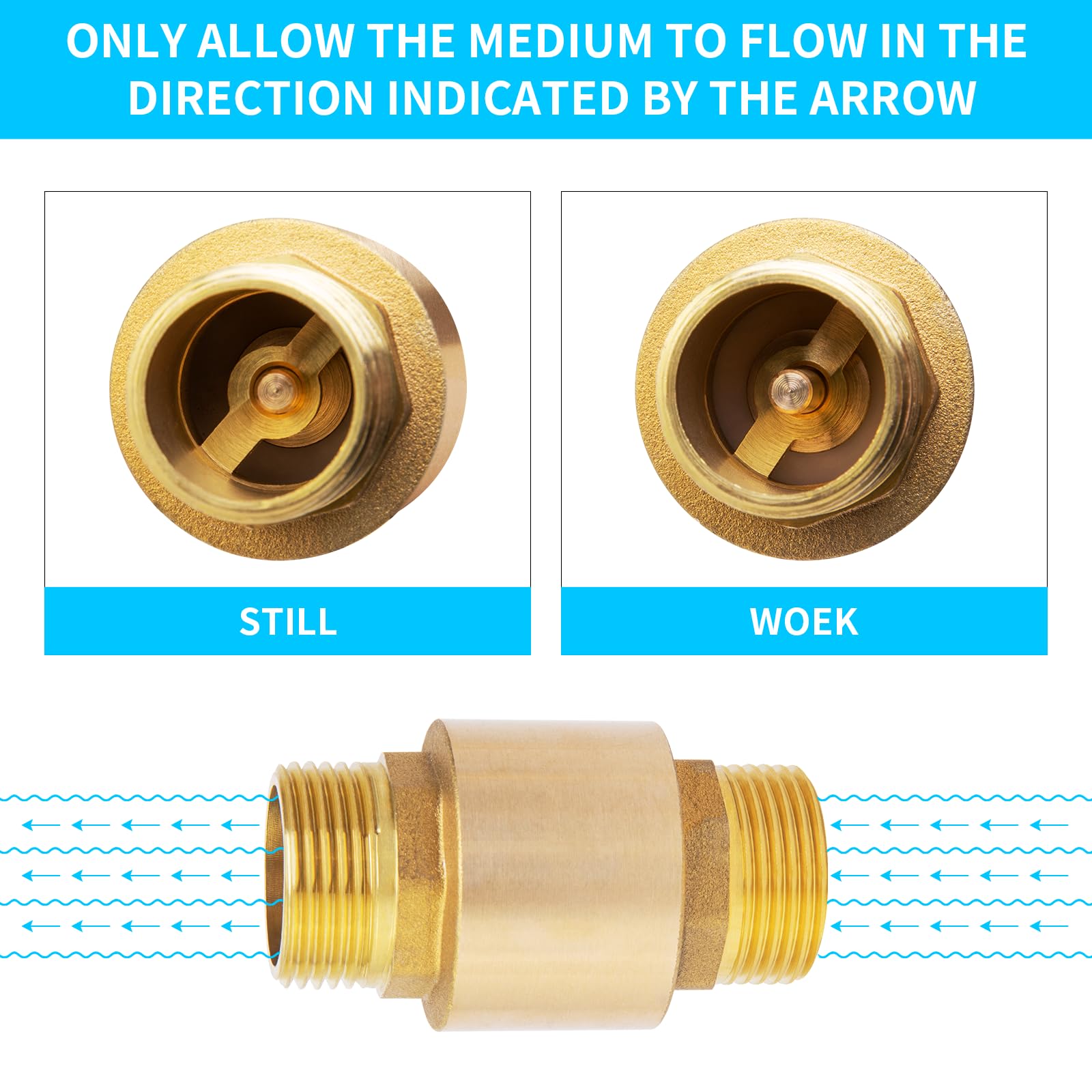 Snapklik.com : ChillWaves Brass In-Line Spring Check Valve DN25 1" Male ...