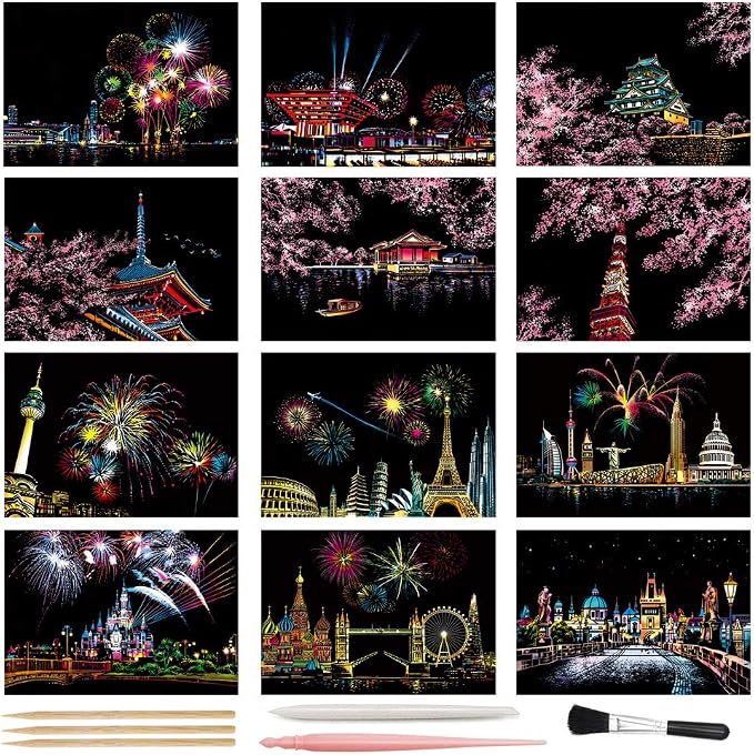 Amazon.com: Scratch Art Paper, Rainbow Night View Scratchboard Pads for ...
