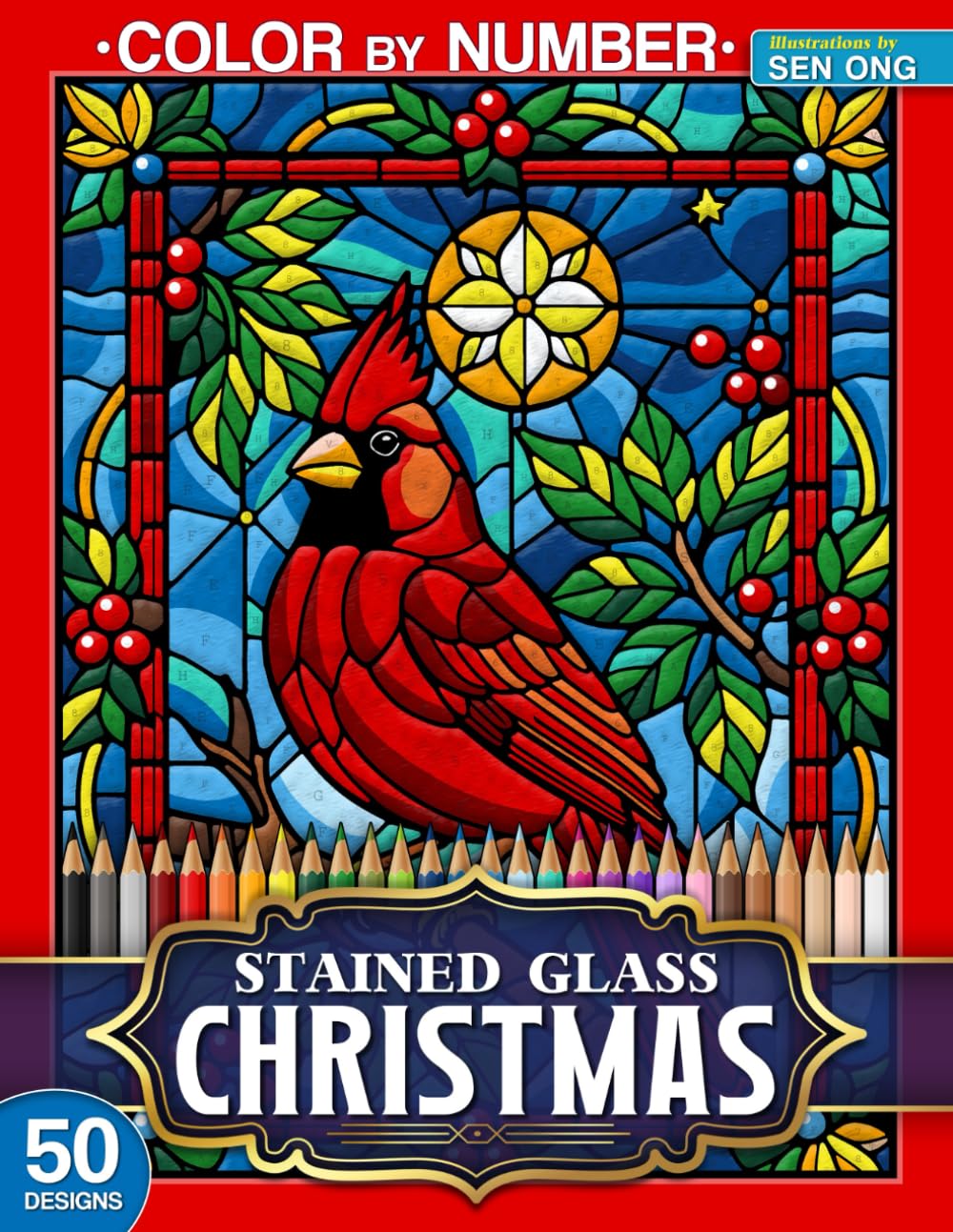 Amazon.com: Christmas Magic Stained Glass Color by Number: 50 Festive ...