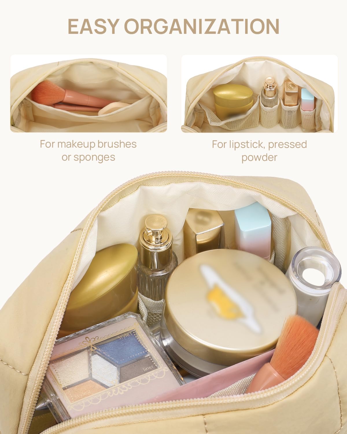 Snapklik.com : Puffer Makeup Bags For Women, Nylon Puffy Padded Make Up ...