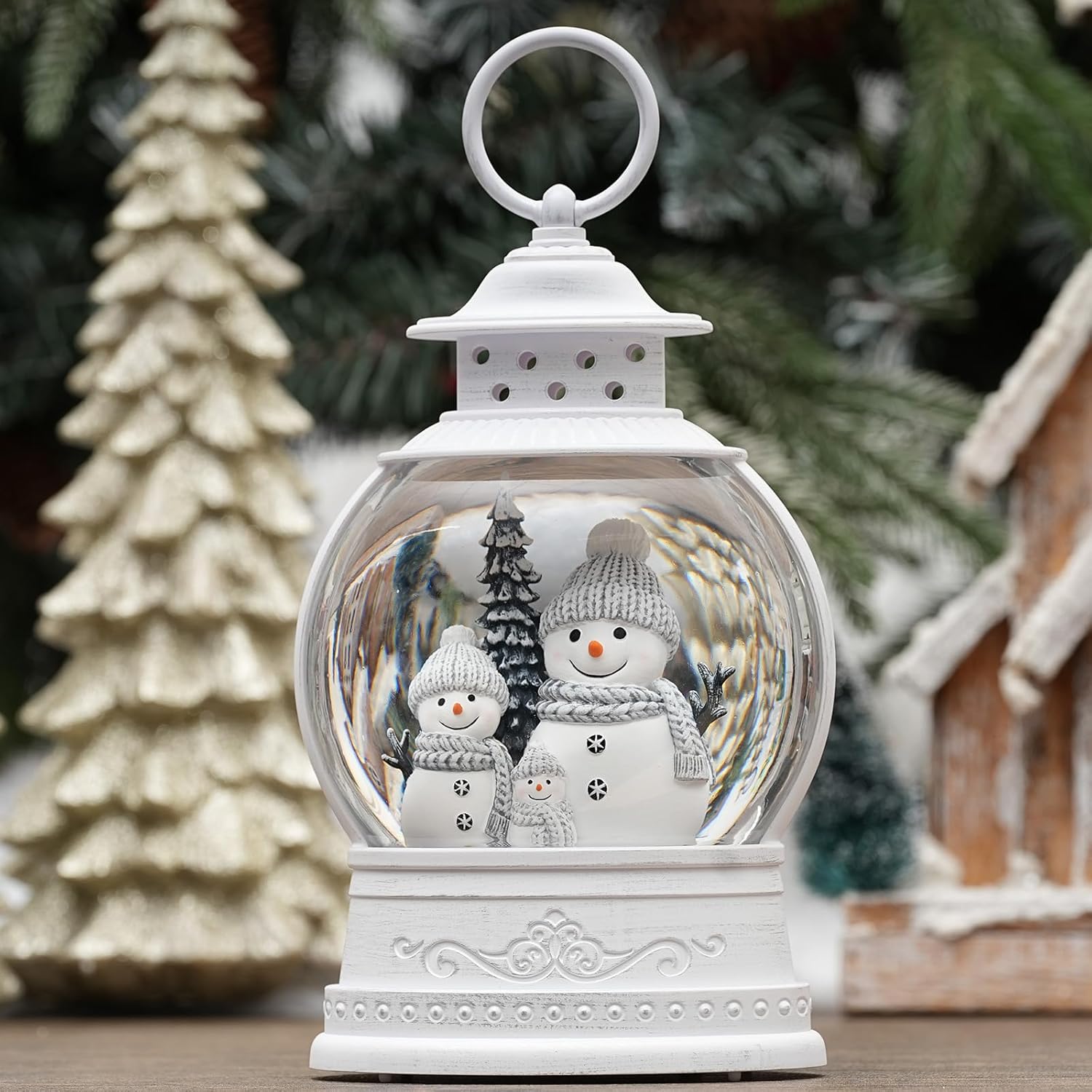 Amazon.com: Christmas Snow Globe Lantern, Musical Lighted Snowman Snow ...