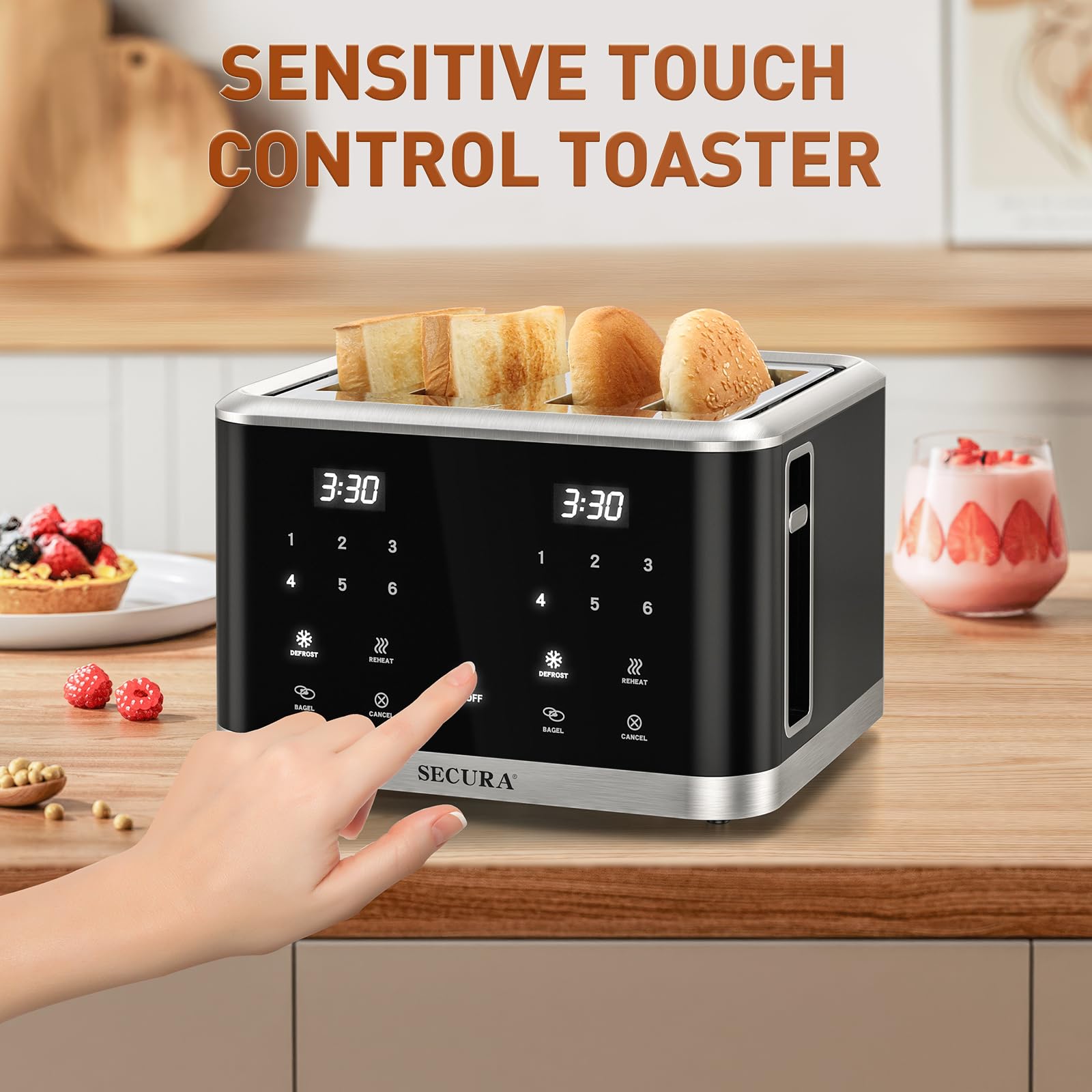 Snapklik.com : Secura 4-Slice Touchscreen Toaster Digital Countdown