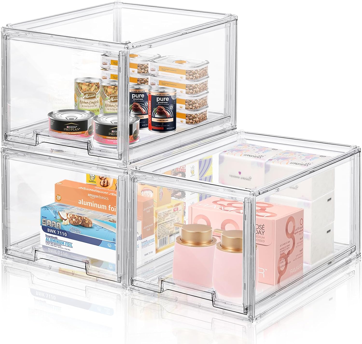 3 Packs Large Plastic Stackable Storage Drawers, LINYAPRY Clear Storage ...