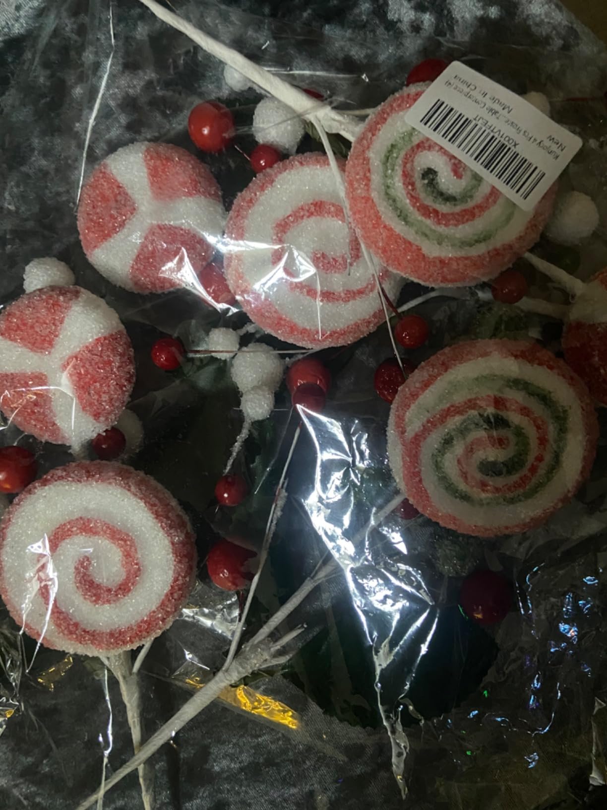 Kunjocy 4 Pcs Frosted Christmas Candy Picks, 25 CM Christmas Picks and ...