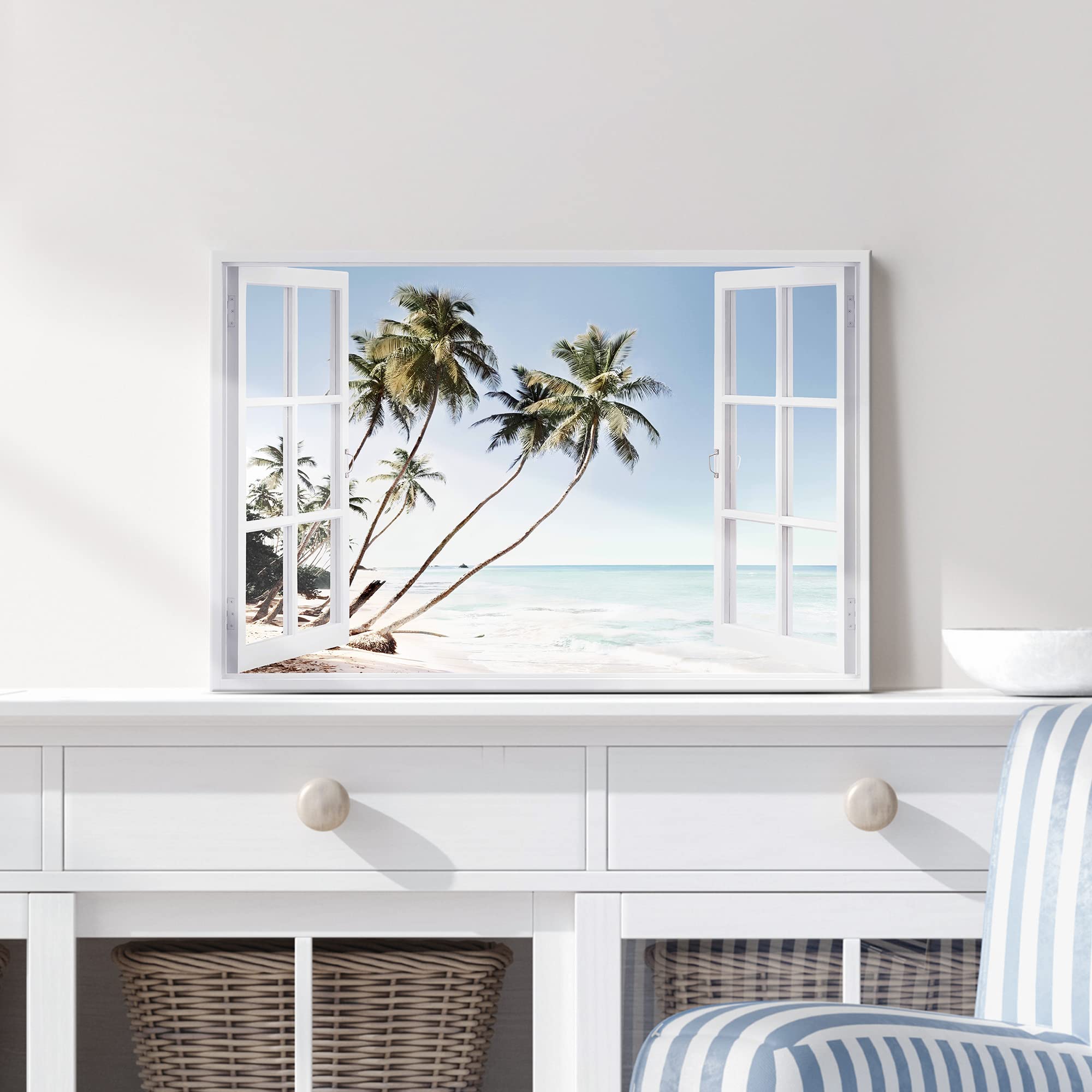 arttitue Beach Window Canvas Wall Art: Modern Bedroom Living Room ...