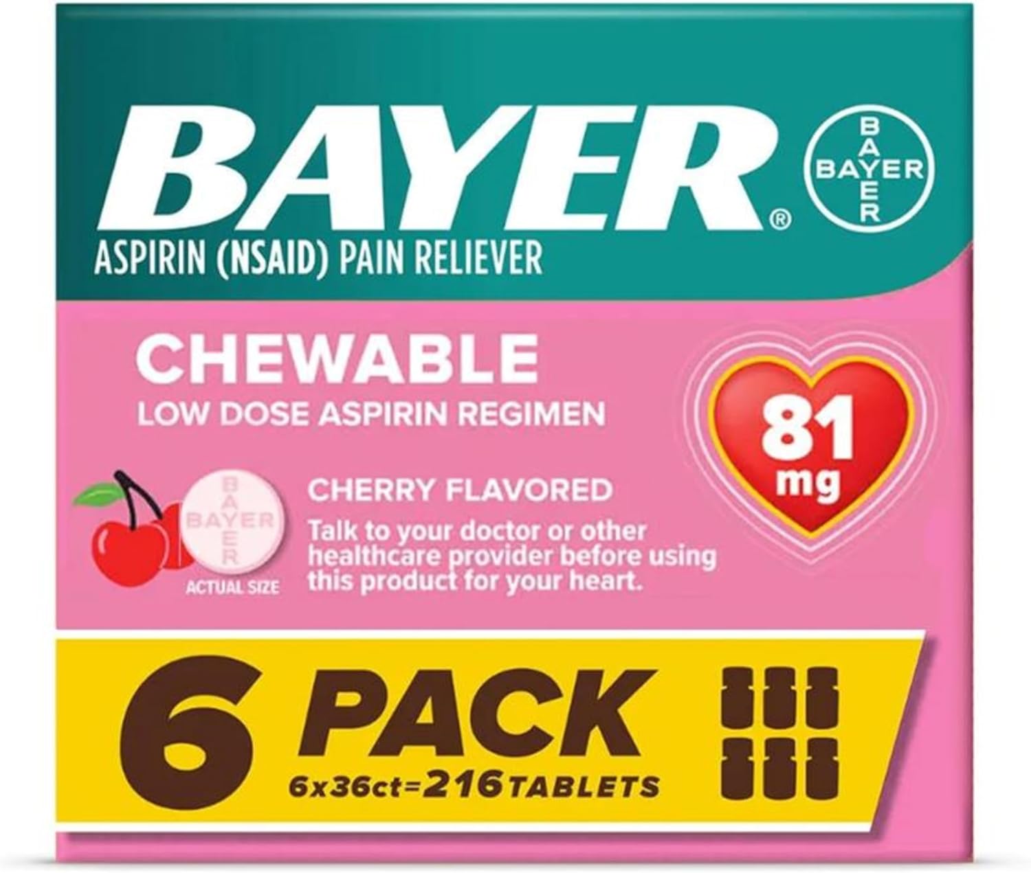 Amazon.com: Bayer Aspirin Low Dose 81 mg Chewable Tablets, Pain ...