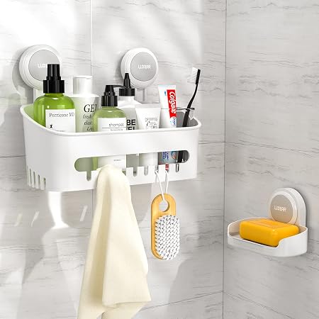 Amazon.com: 4 Packs Shower Caddy Suction Cup Set - Shower Shelf+Soap ...