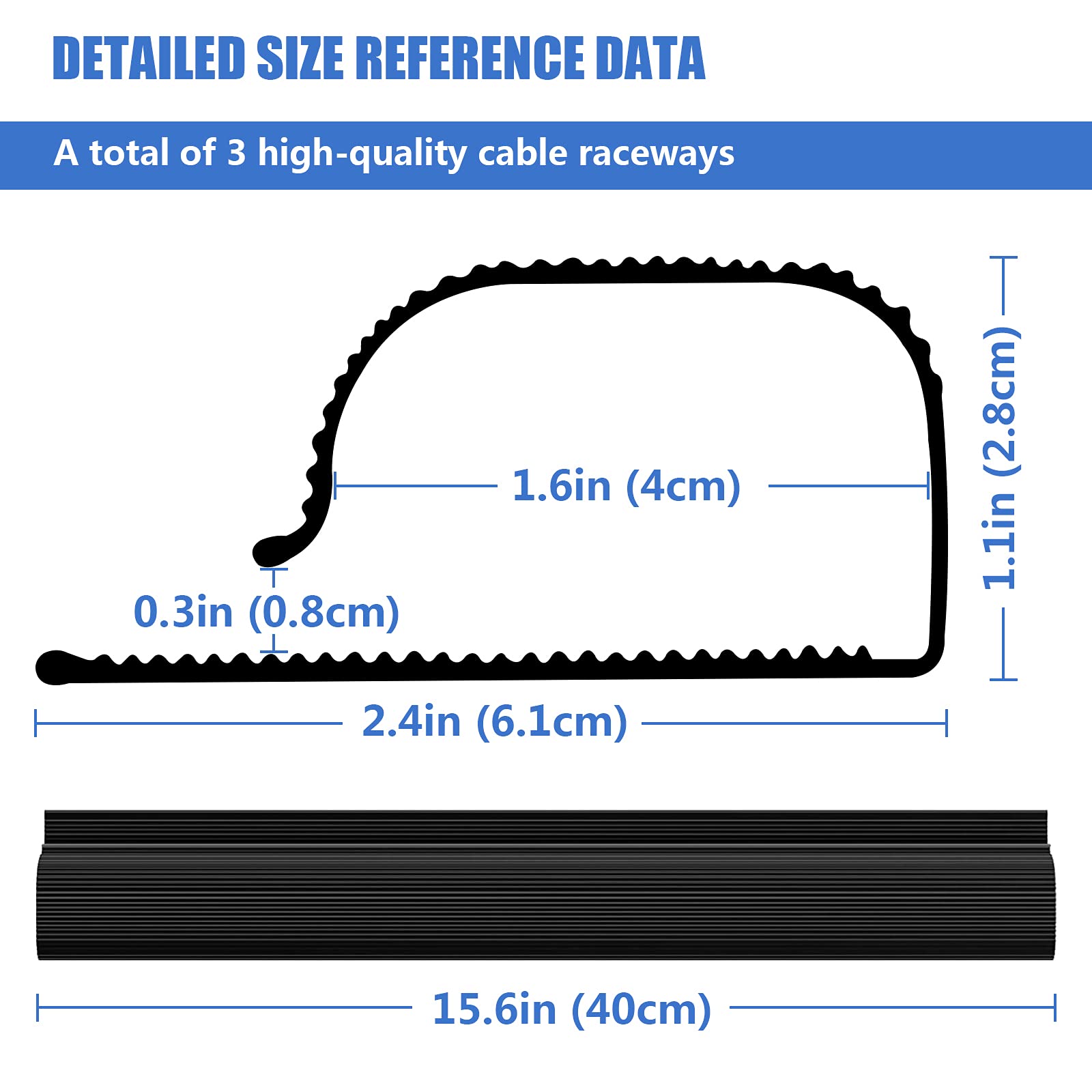 3Pack Black J Channel Cable Trunking Kit, Under Desk Cable Management ...