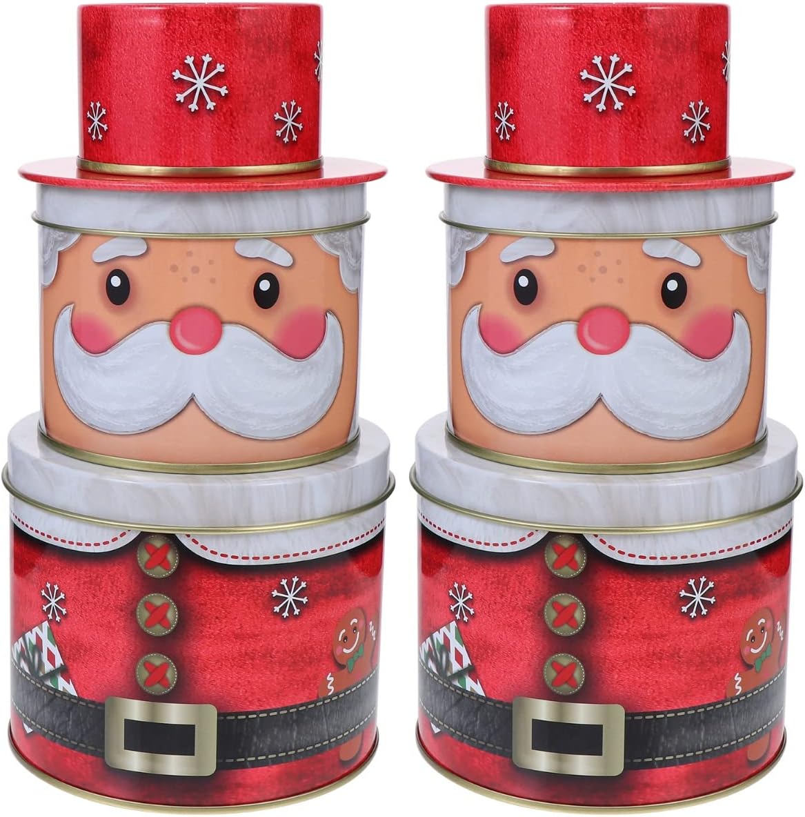 Amazon.com: Housoutil 2PCS 3 Layer Christmas Cookie Tins, Christmas ...