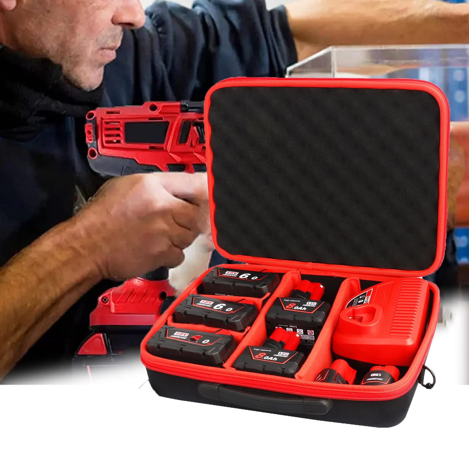 ZLWAWAOL Extra Large Hard Battery Storage Holder Case for Milwaukee M12 ...