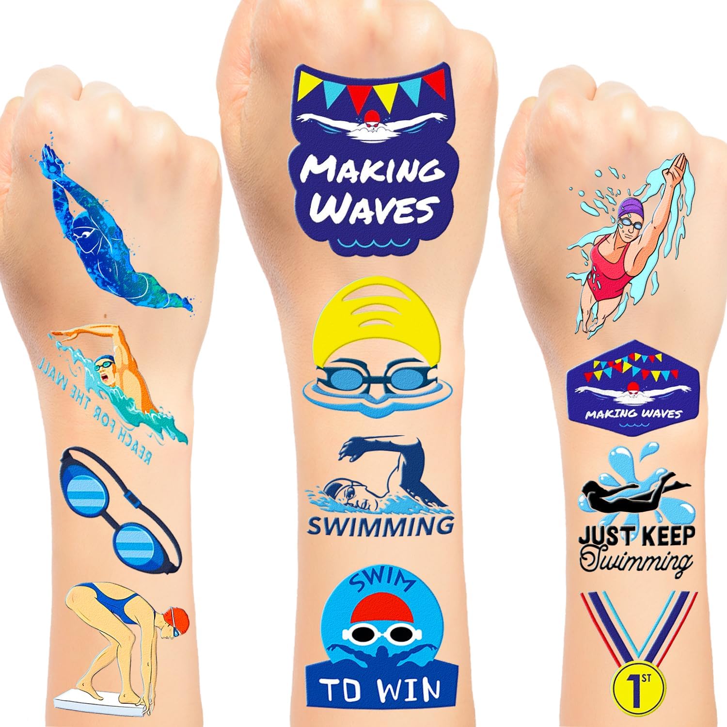 Amazon.com: 24 Sheets (144 PCS) Swimming Swim Team Temporary Tattoos ...