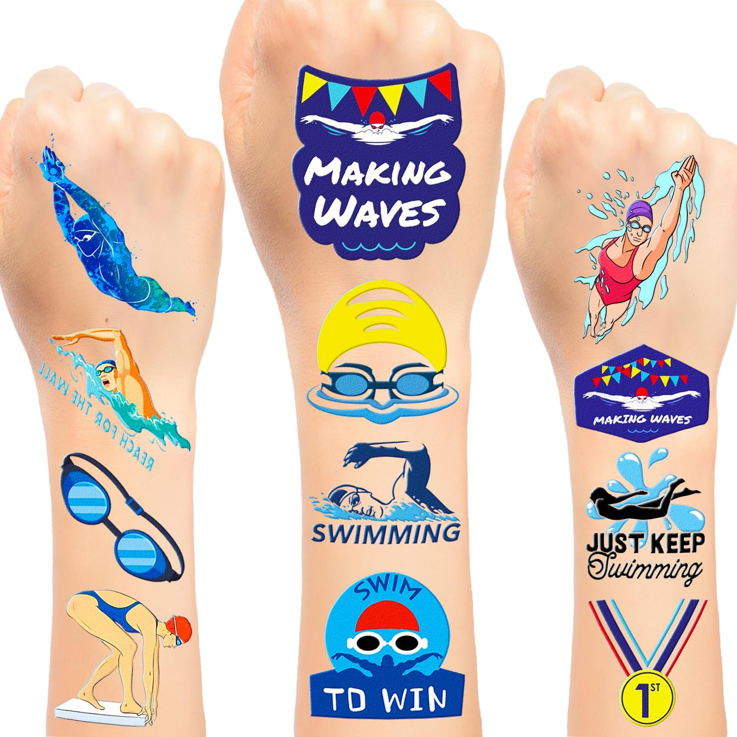 Amazon.com: 24 Sheets (144 PCS) Swimming Swim Team Temporary Tattoos ...