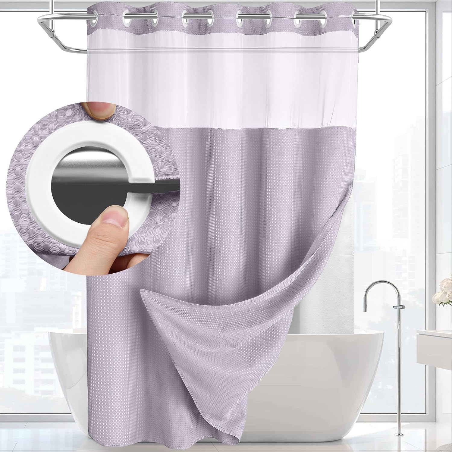 Amazon.com: YellyHommy No Hook Shower Curtain with Snap in Liner Set ...