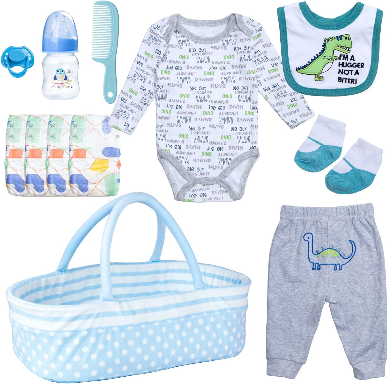 Amazon.com: 12 Pcs Set Reborn Baby Dolls Clothes with Blue Dot Bassinet ...