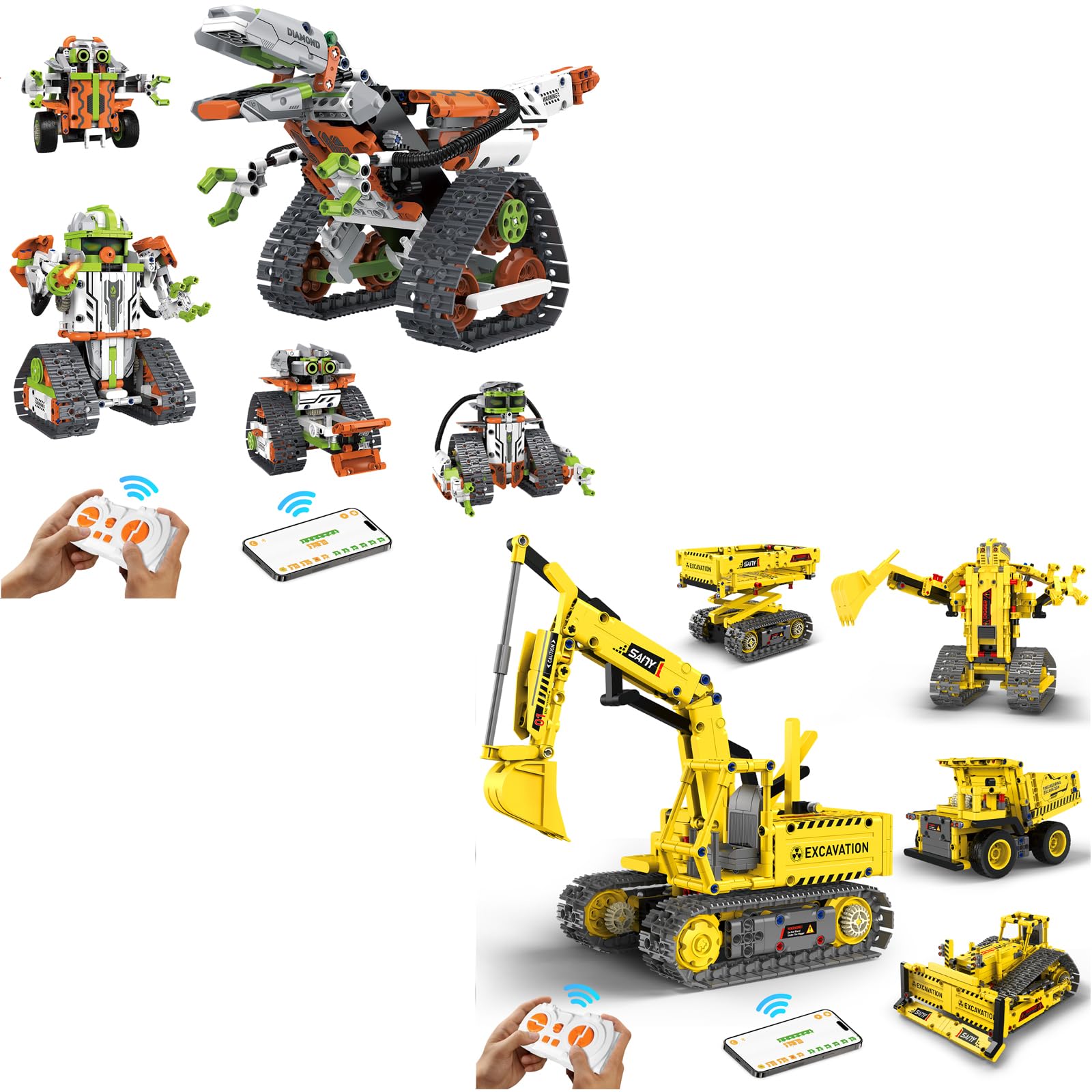 Amazon.com: aukfa 5in1 Stem Robot Dinosaur Building Kits & Excavator ...