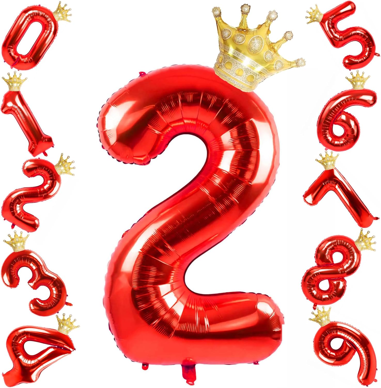 Amazon.com: 40 Inch Red Number Foil Balloons With Detachable Gold Crown ...