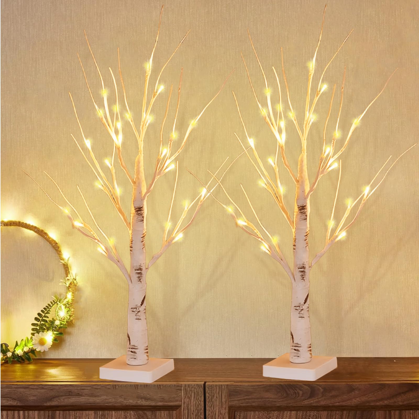 Amazon.de: 2er Set LED Baum Lichter Warmweiß, 60cm/2ft Birke LED ...