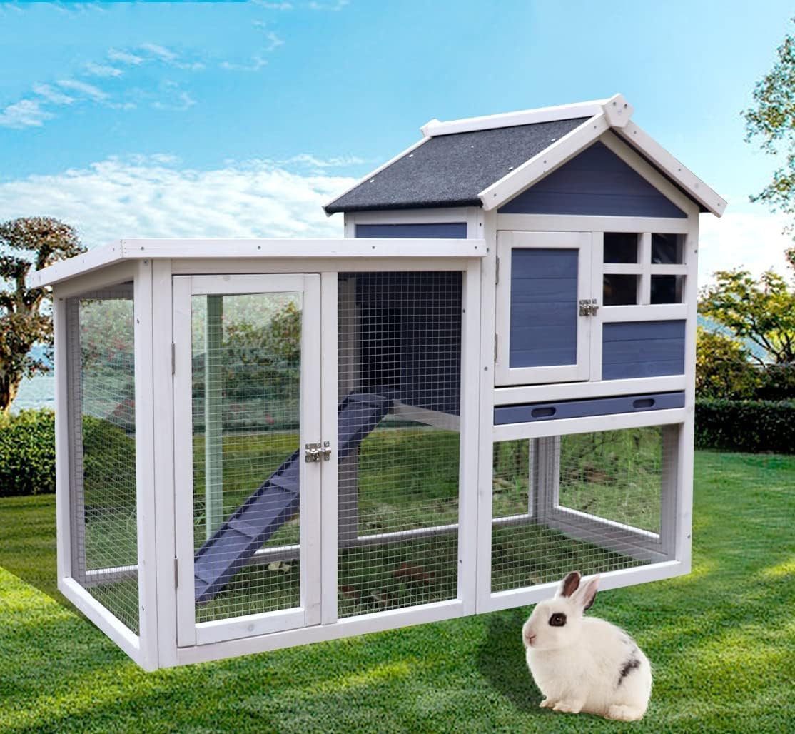 Amazon.com: Goohome 48in Chicken Coop Run, Wooden Indoor Rabbit Hutch ...