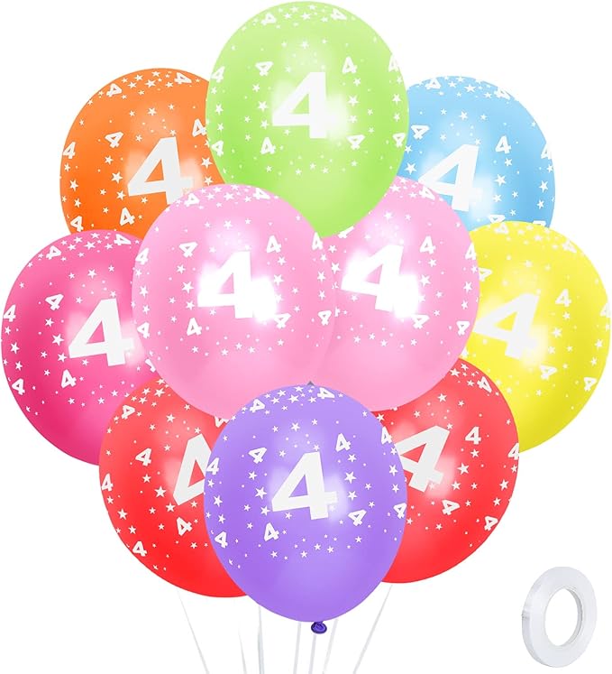 Amazon.com: 4th Birthday Balloons, 12" Multicoloured Numbers Printed ...