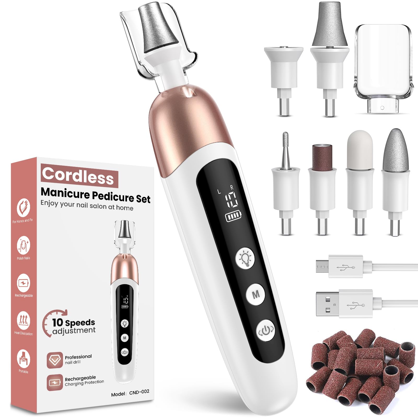 Nail Drill Cordless Pedicure Sets for Feet, Electric Nail File ...