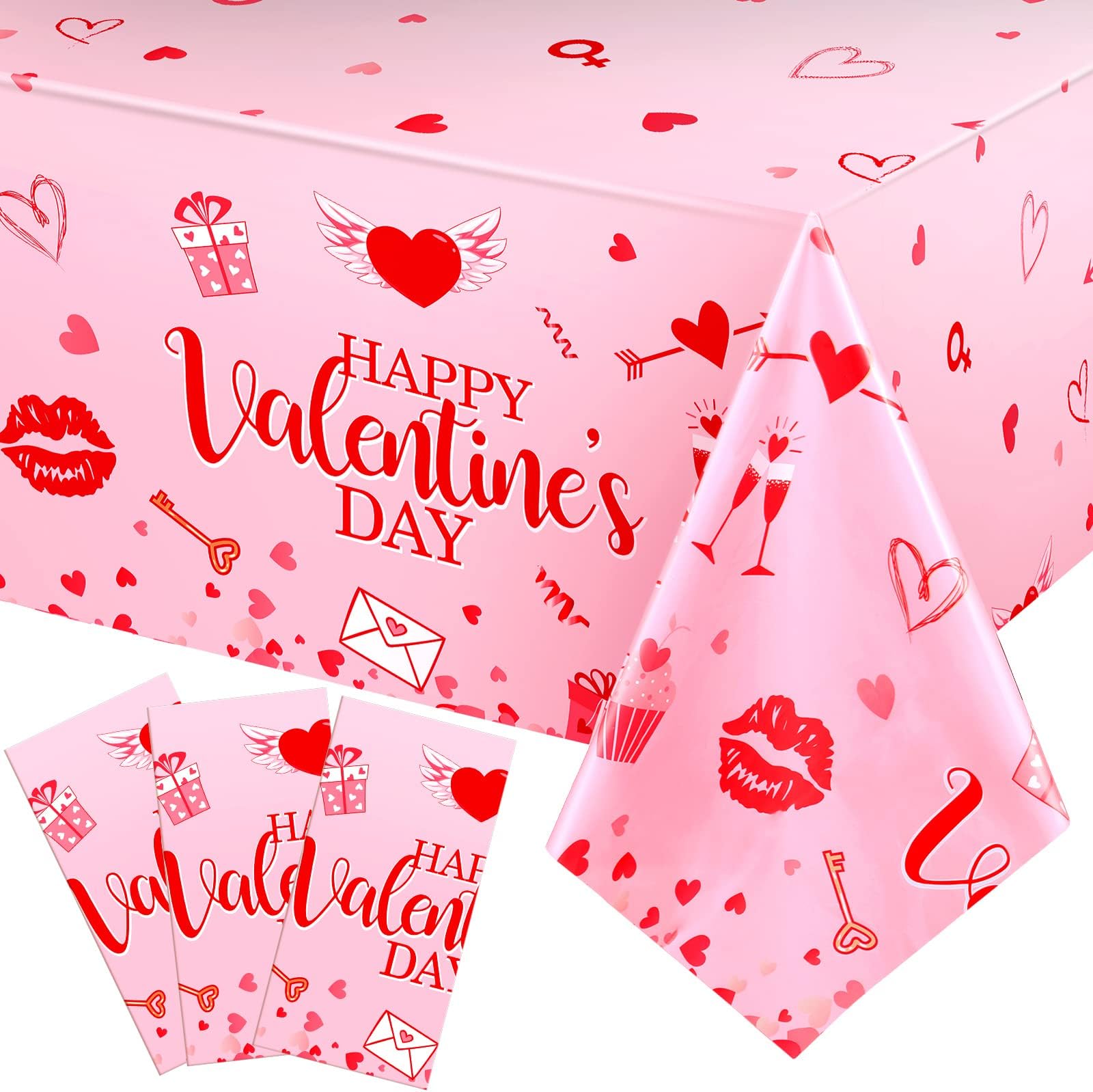 Amazon.com: CAKKA Valentines Day Tablecloth Plastic 54x108 Inch, 3Pack ...