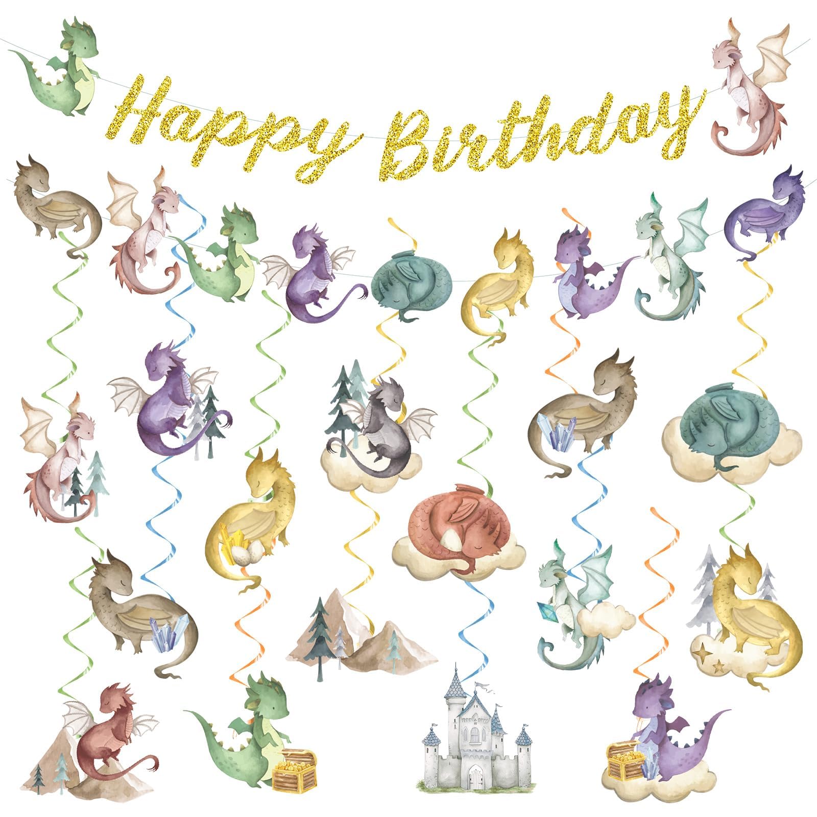 Snapklik.com : 32Pcs Watercolor Magic Dragon Hanging Swirls Banner ...