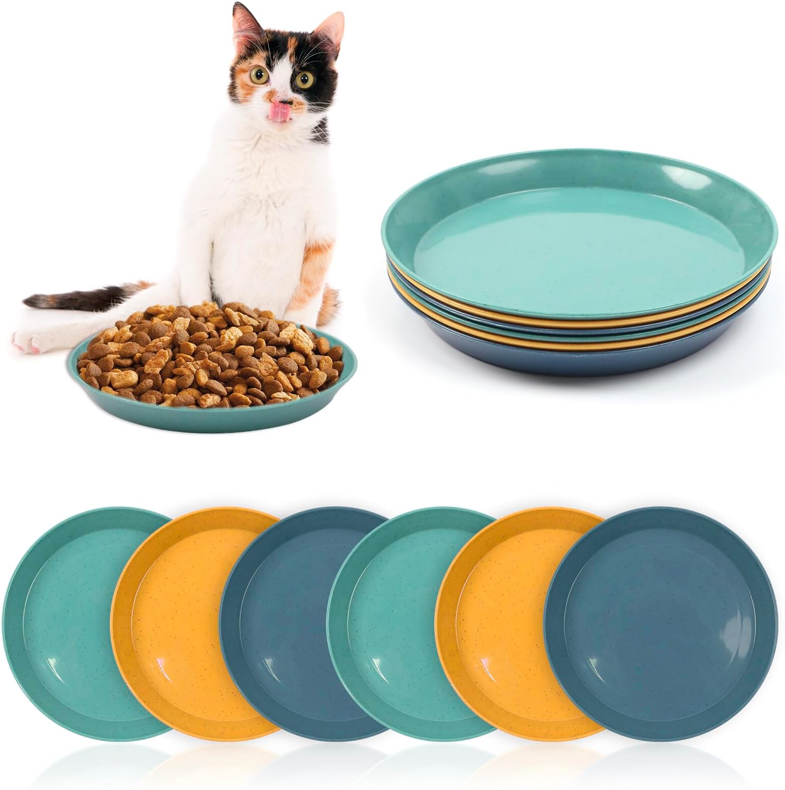 6PCS Cat Dish Set, Shallow Flat Cat Bowl, Whisker Fatigue Free Wide Cat ...