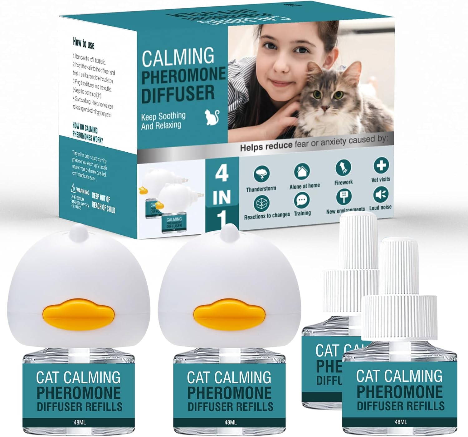 Amazon.com : Cat Calming Diffuser 4 in 1 Multicat Calming Pheromones ...