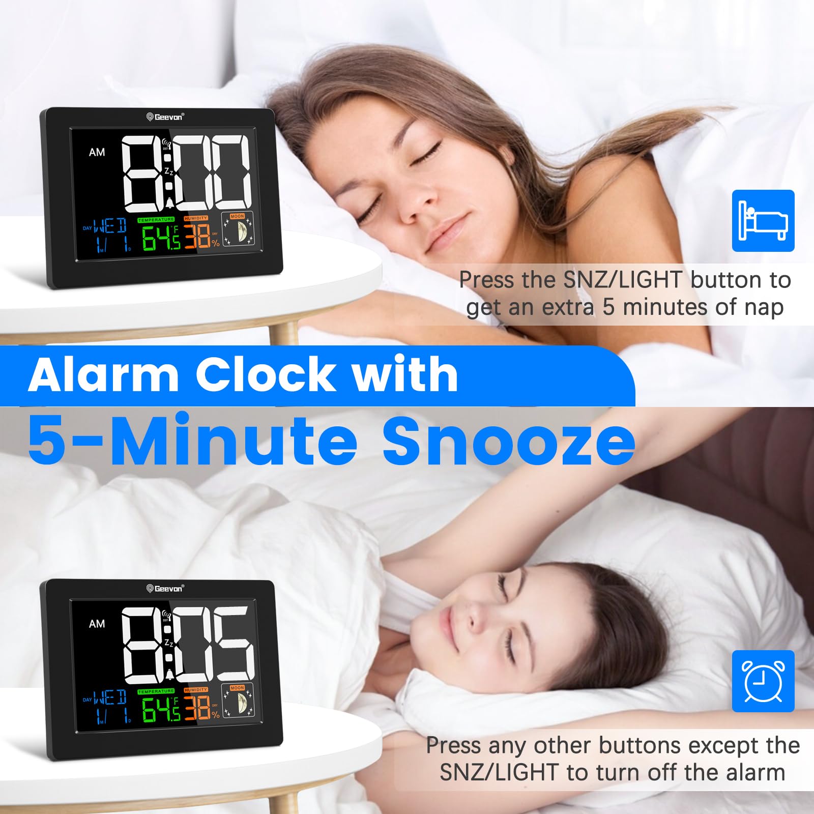 Geevon Digital Atomic Alarm Clock, Large Color Display Small Atomic ...