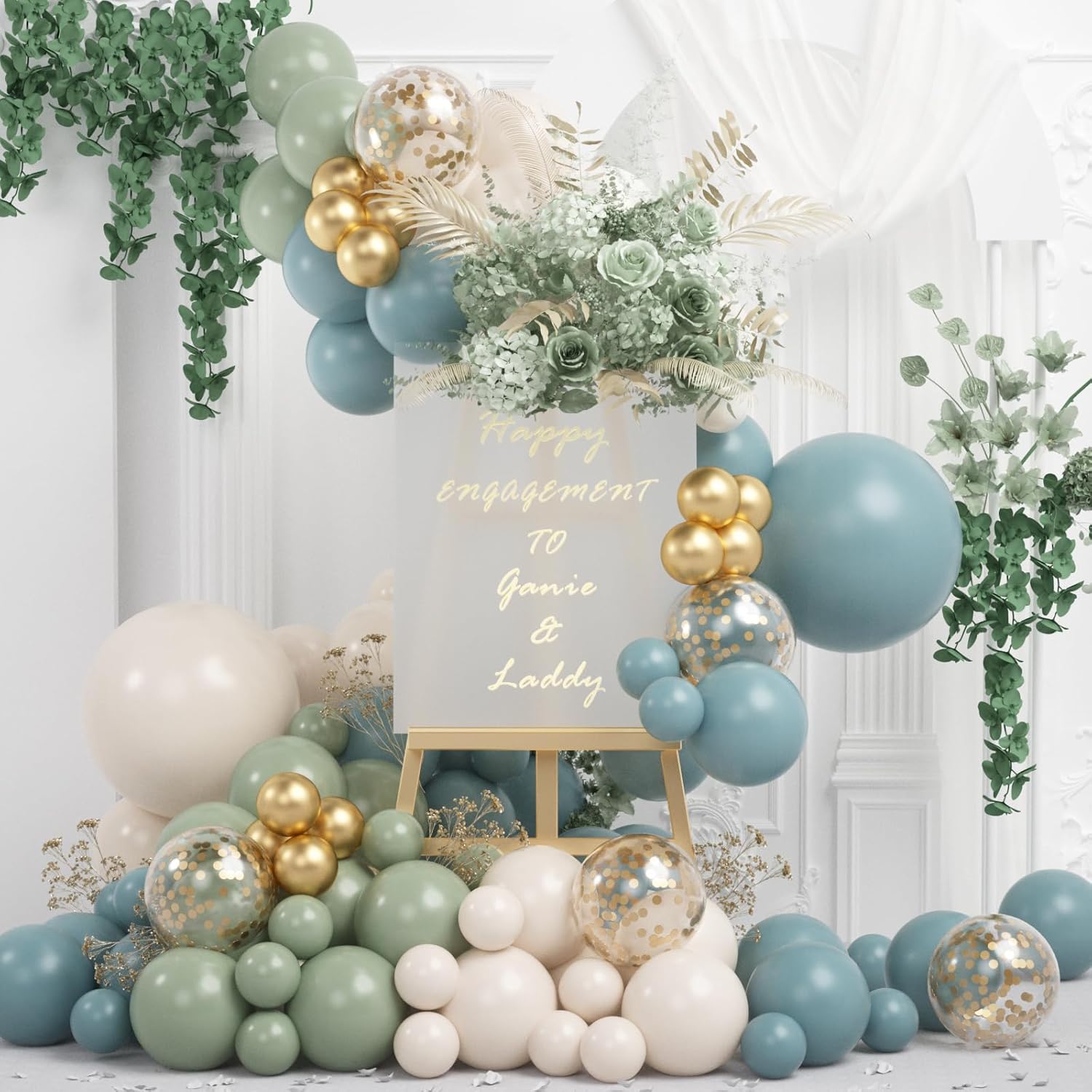 Amazon.com: Double Stuffed Dusty Blue Sage Green Balloon Garland Kit ...