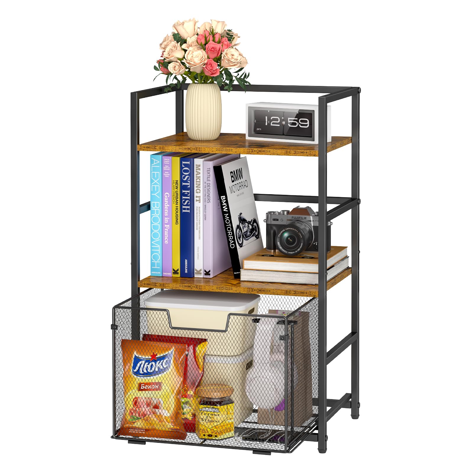 Amazon.com: ThreeHio 3-Tier Storage Shelving Unit, Standing Shelf ...
